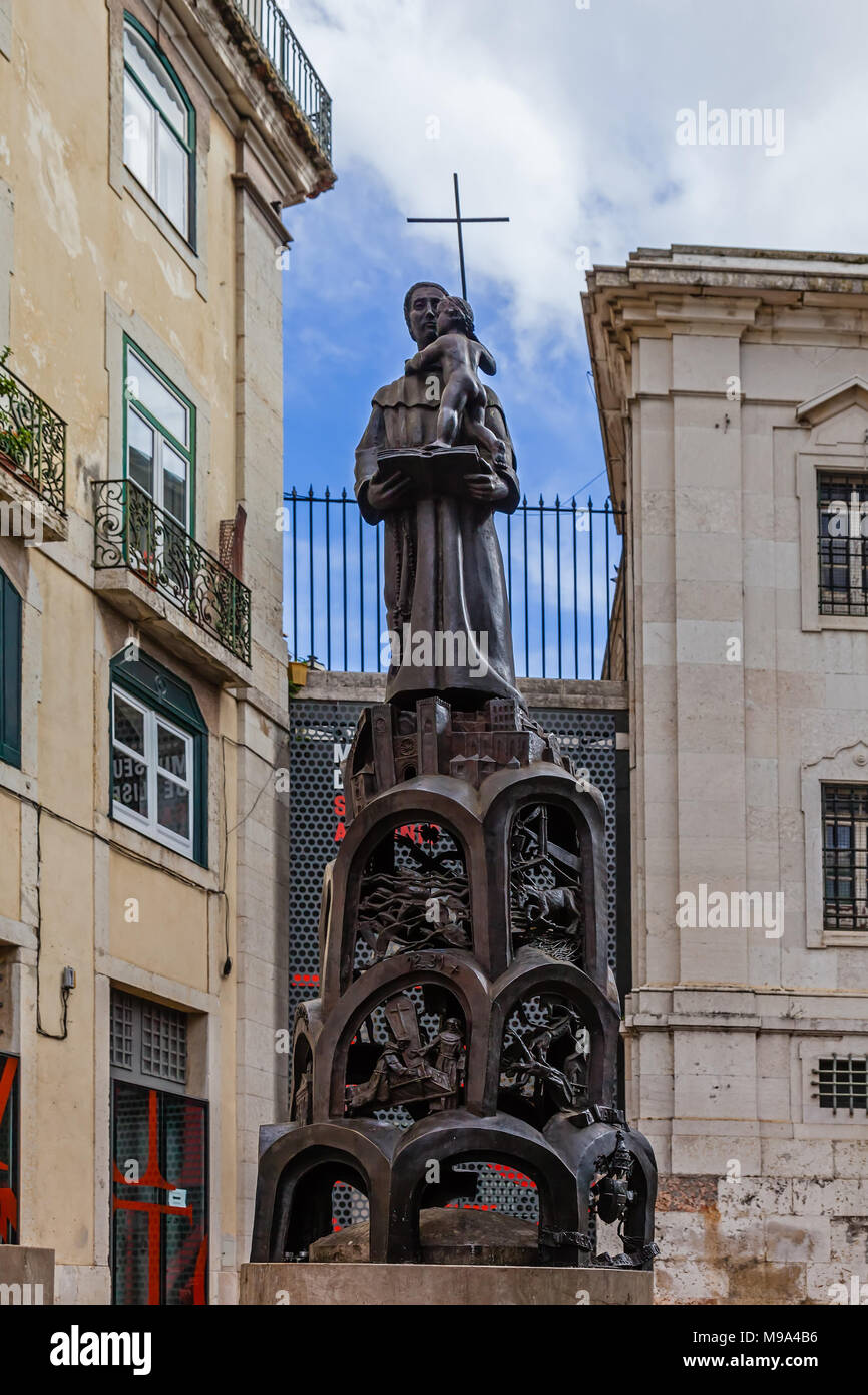 Lisbon, Portugal. Statue or sculpture of Saint Anthony of Lisbon ...