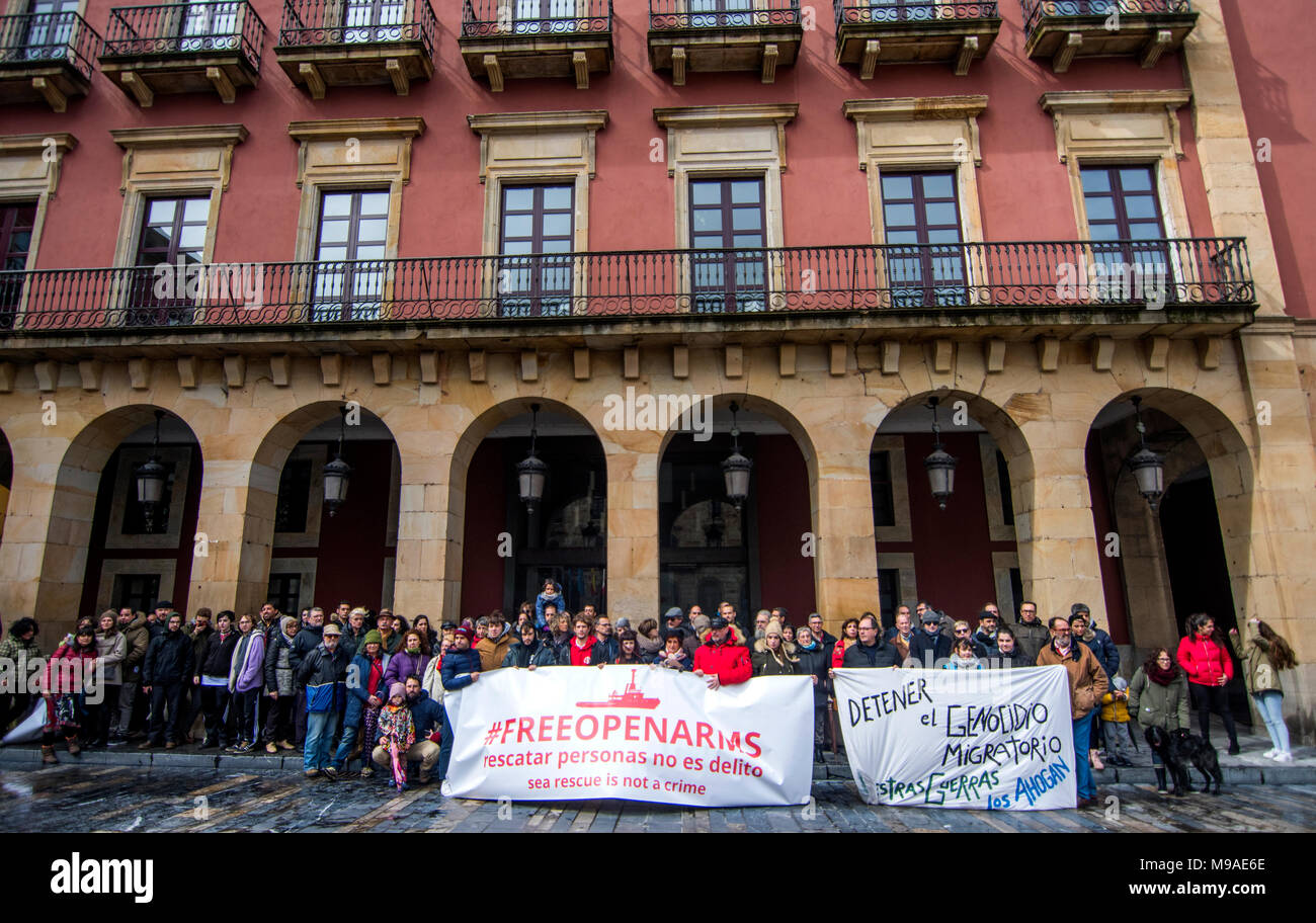 Gijon, Spain. 24th March, 2018. Demonstrators protest against the ...