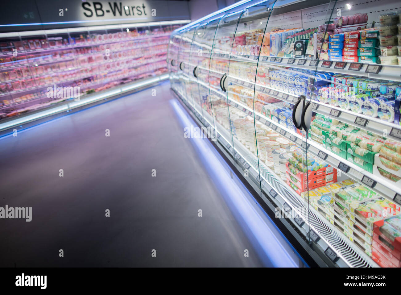 21 March 2018, Germany, Duesseldorf: A view of the cheese and sausage ...