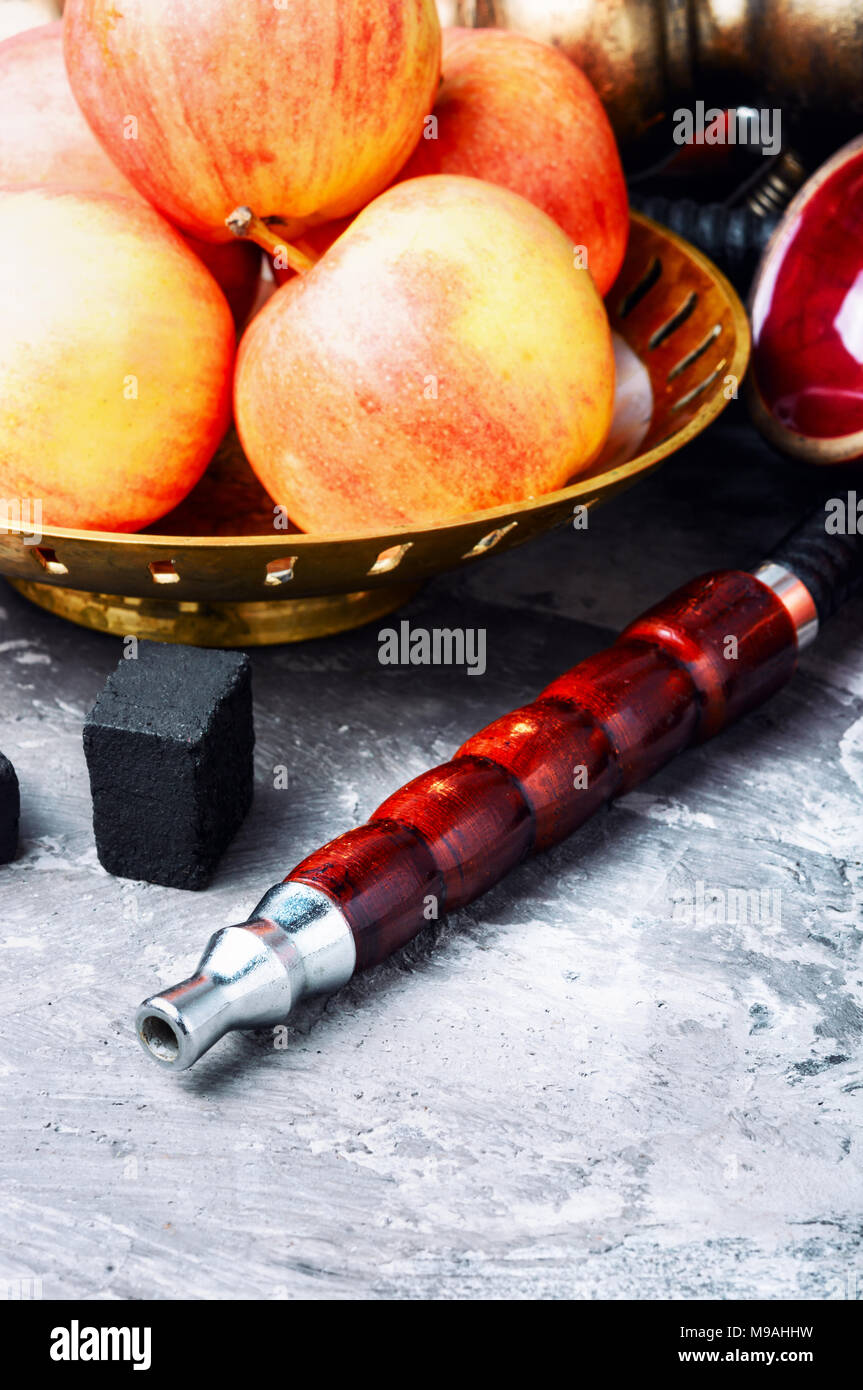 Smoke hookah with red apple.Shisha concept.Hookah concept Stock Photo ...