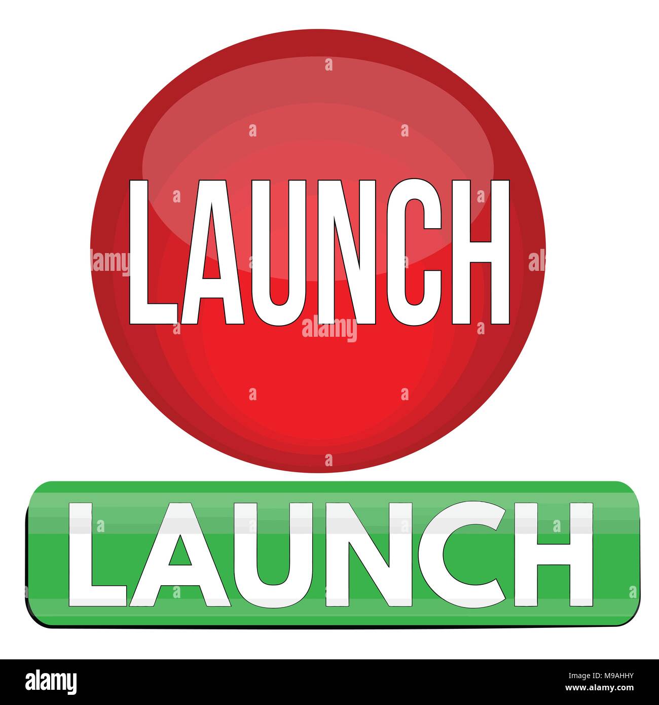 Launch round and square website glossy button on white background ...