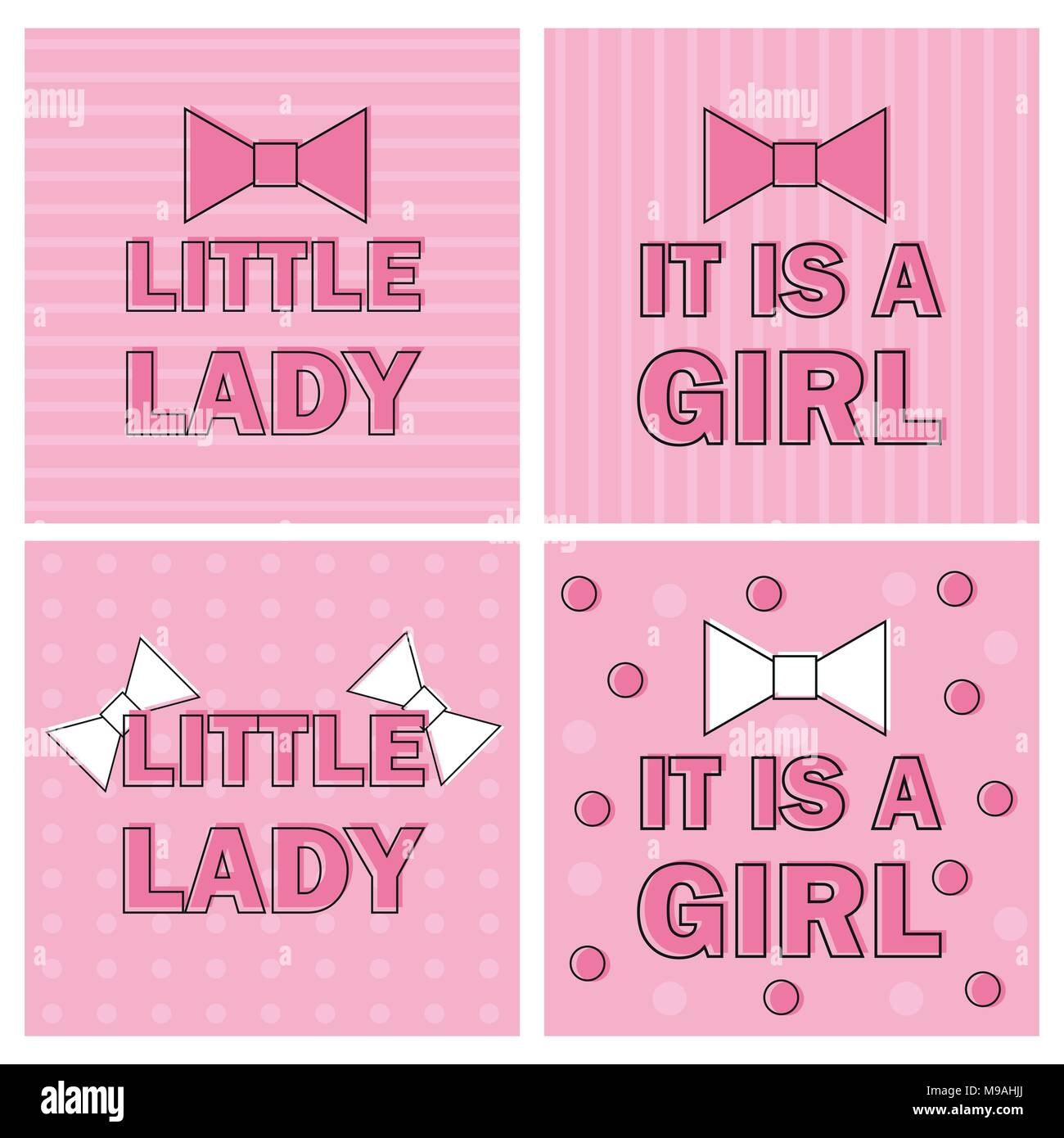 Illustration Girl Baby Shower Invitation Card with Pink Bow Ribbon ...