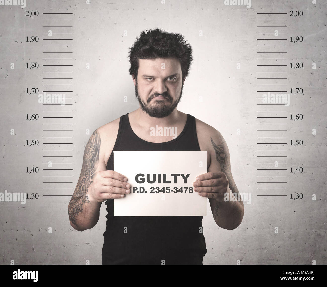 Caught guilty man with ID signs on his hand Stock Photo - Alamy
