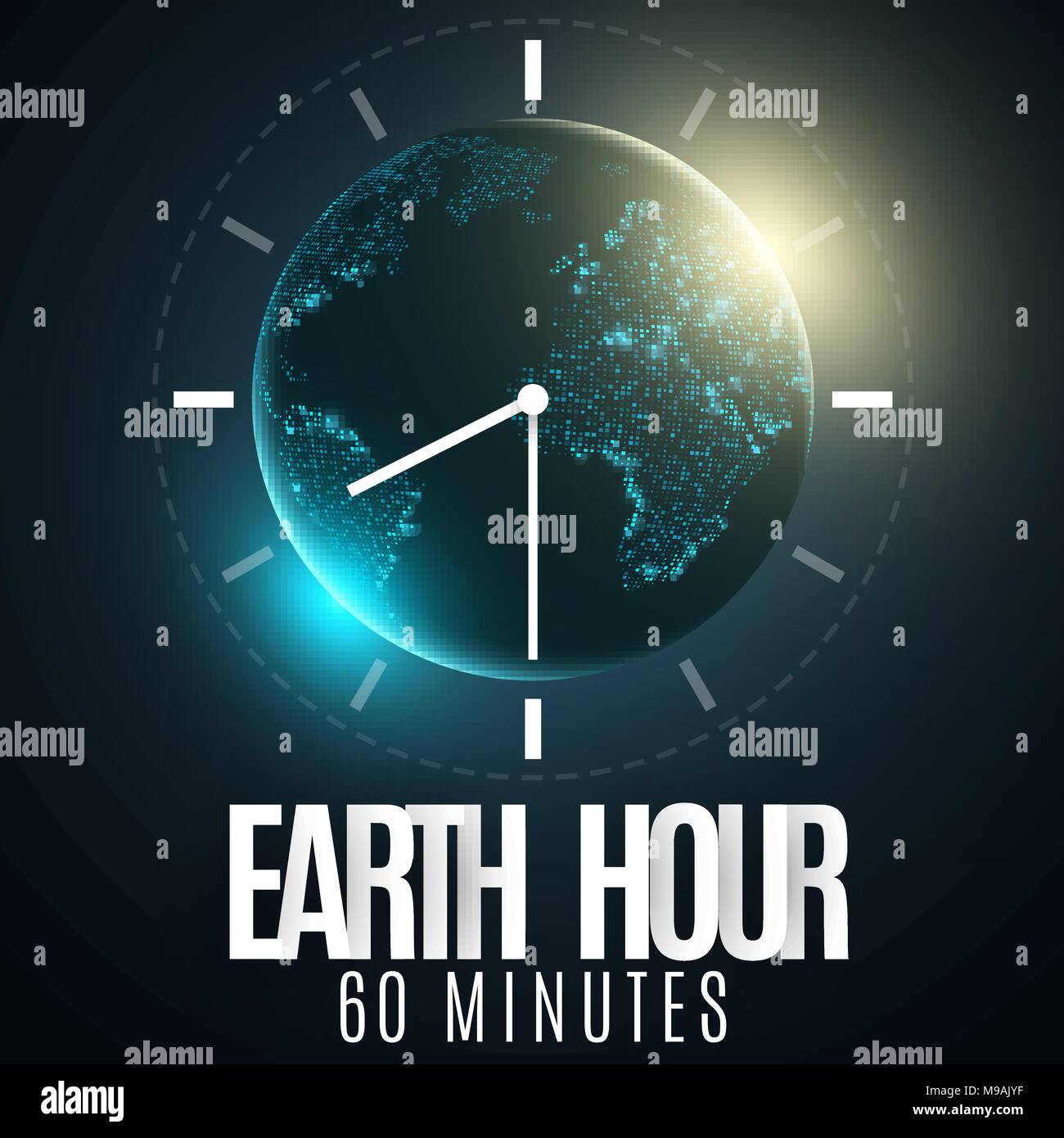 Earth Hour. Futuristic planet Earth. 60 minutes without electricity. 3D ...