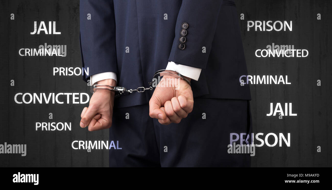 Jail convicted prison criminal labels with close handcuffed man Stock ...