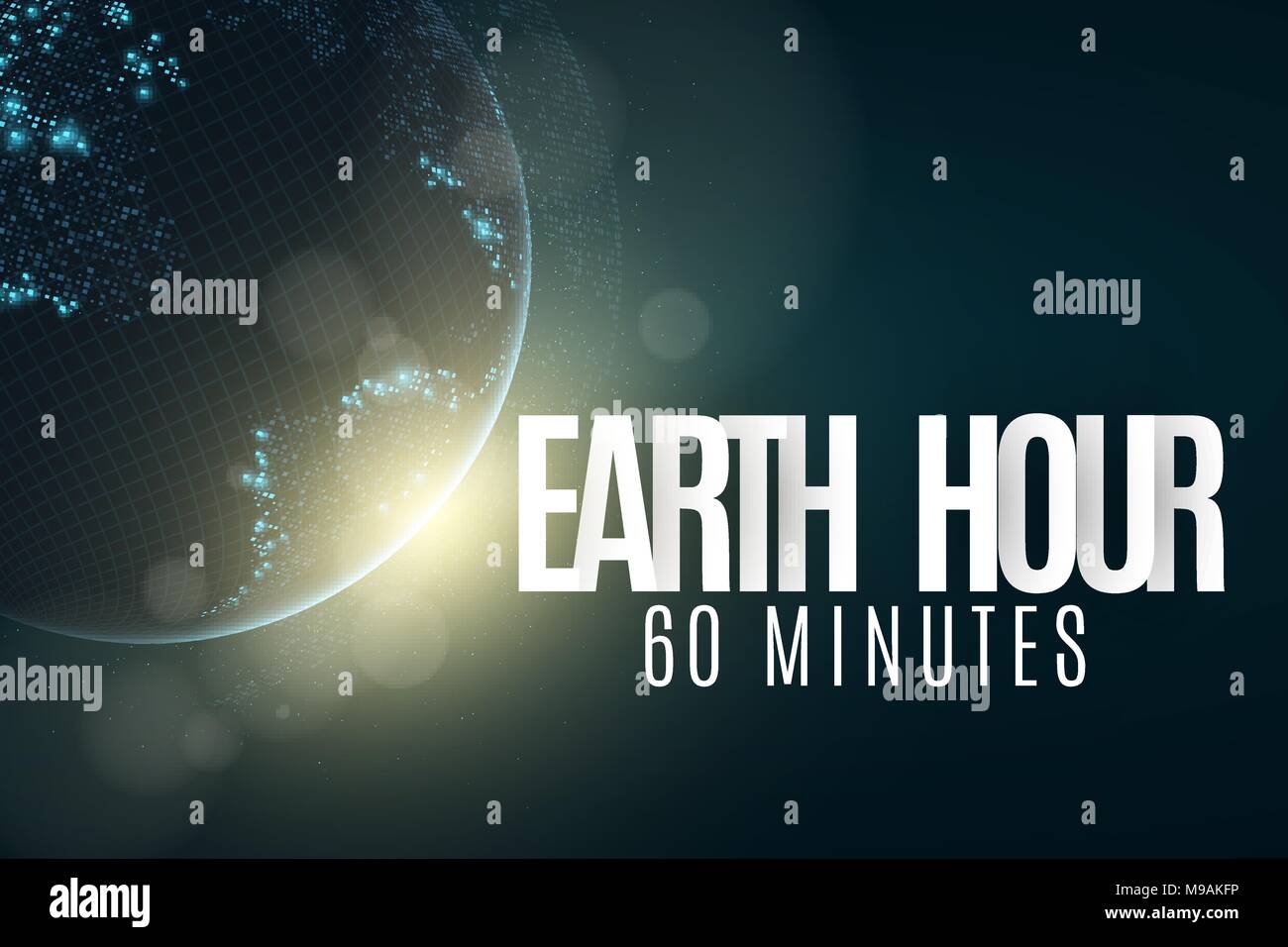 Earth Hour. Futuristic planet Earth. 60 minutes without electricity. 3D ...