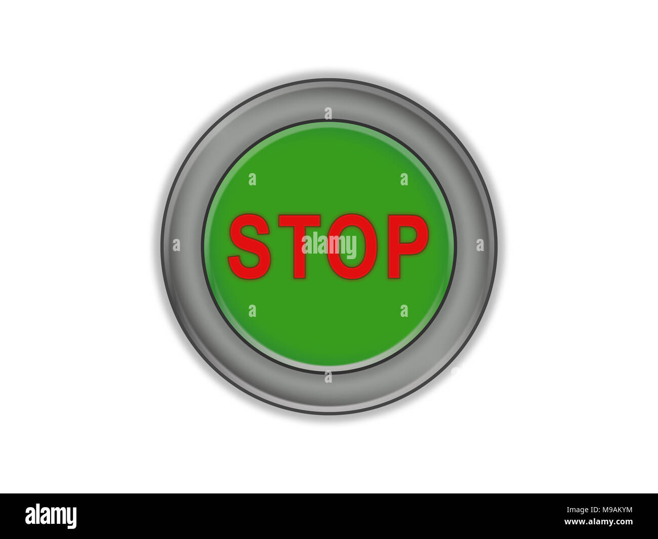 Volume green button with stop sign, white background Stock Photo - Alamy