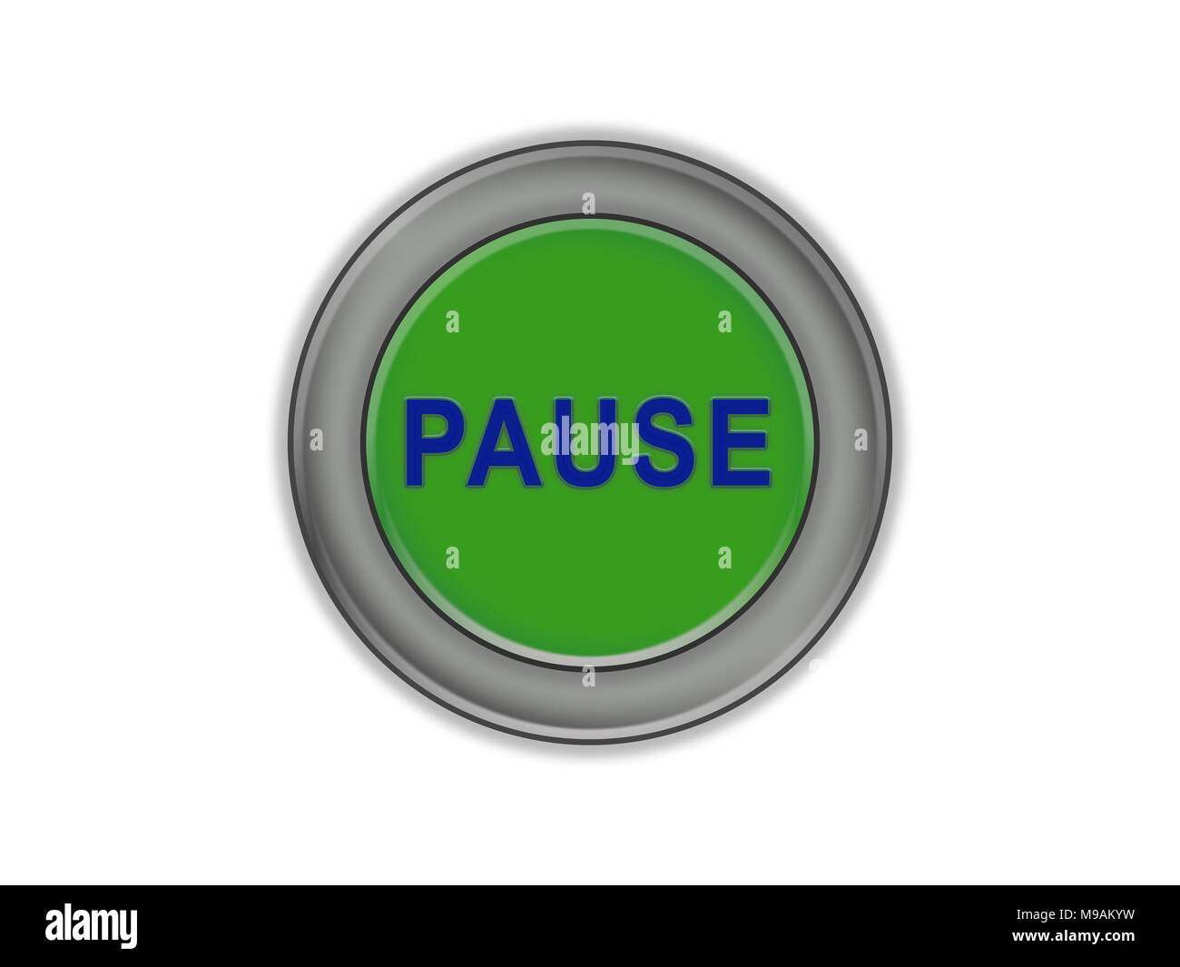 Volume green button with pause label, white background Stock Photo - Alamy