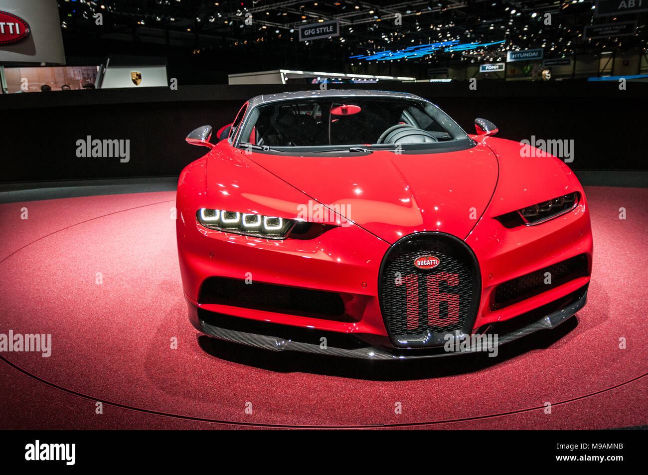 GENEVA, SWITZERLAND - MARCH 17, 2018: BUGATTI CHIRON Superfast sports ...