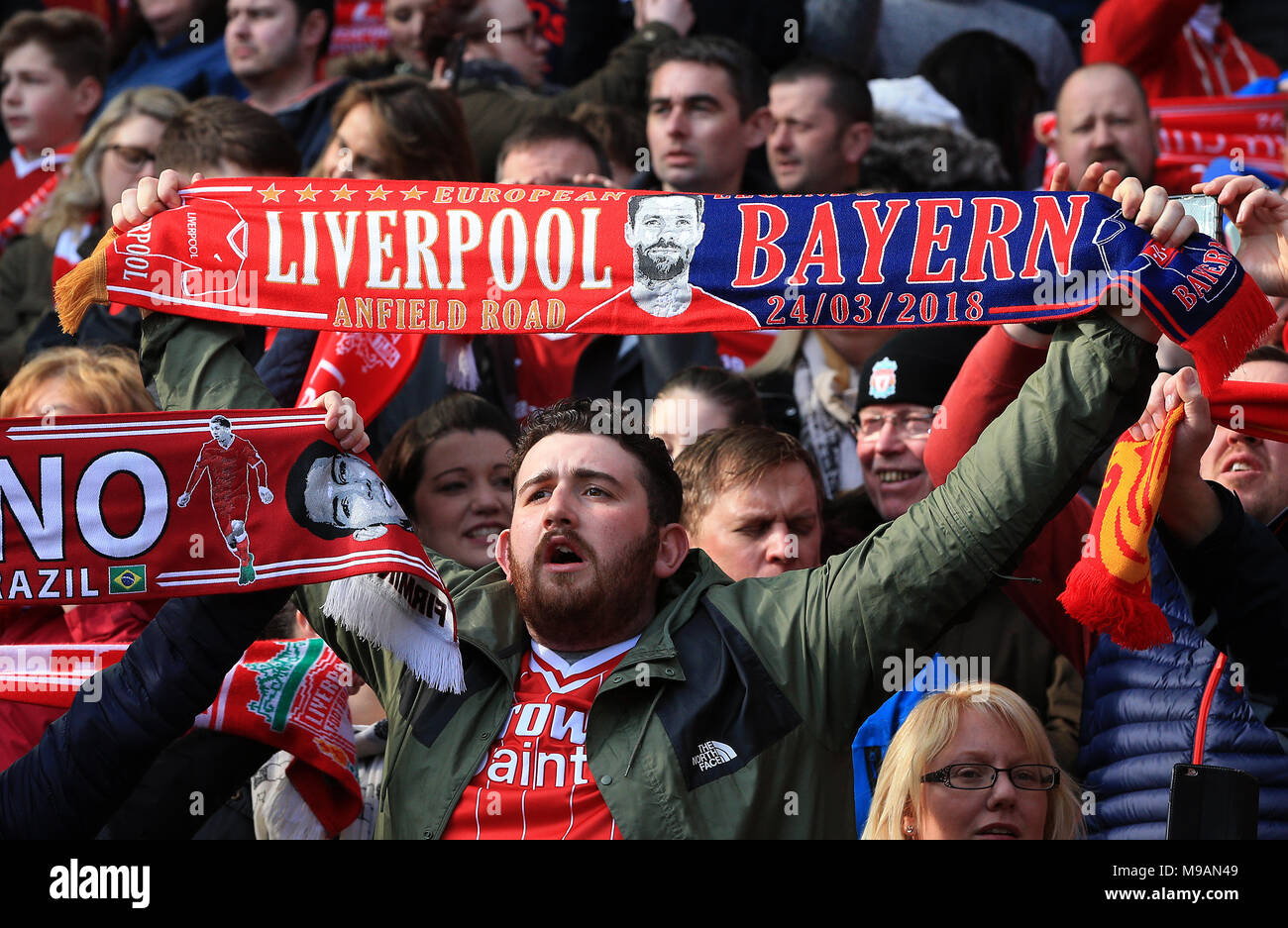 Liverpool fans during the legends match at Anfield, Liverpool Stock ...