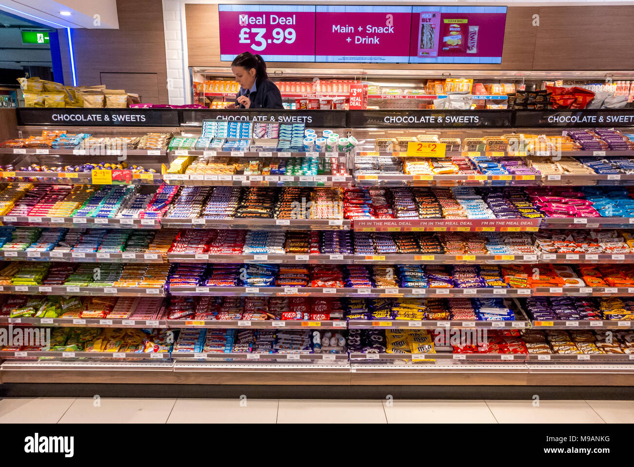Displays of huge amounts of sweet sugary products at the airport Stock ...