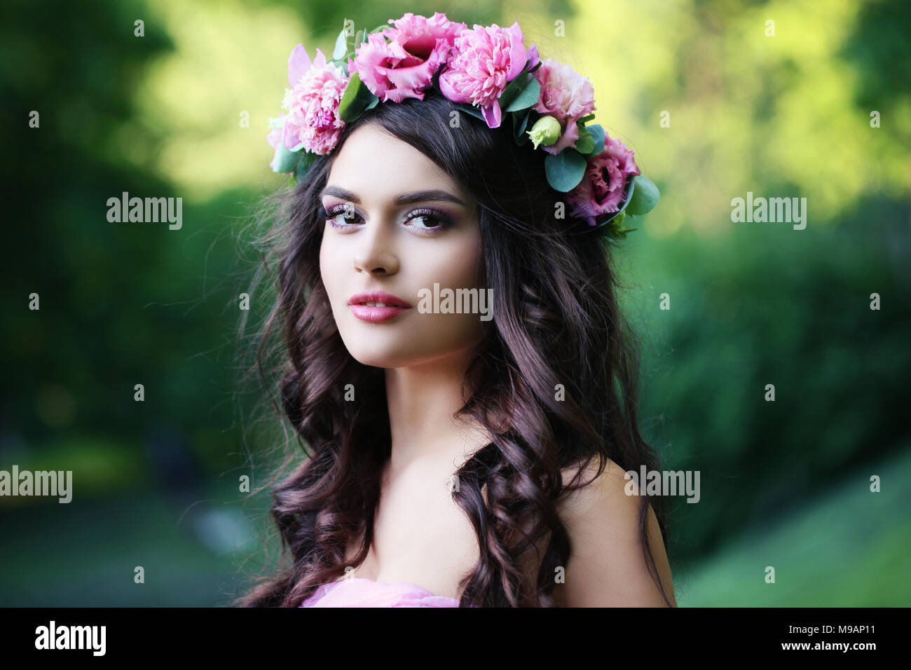 Beautiful Girl with Spring Flowers Outdoor Stock Photo - Alamy