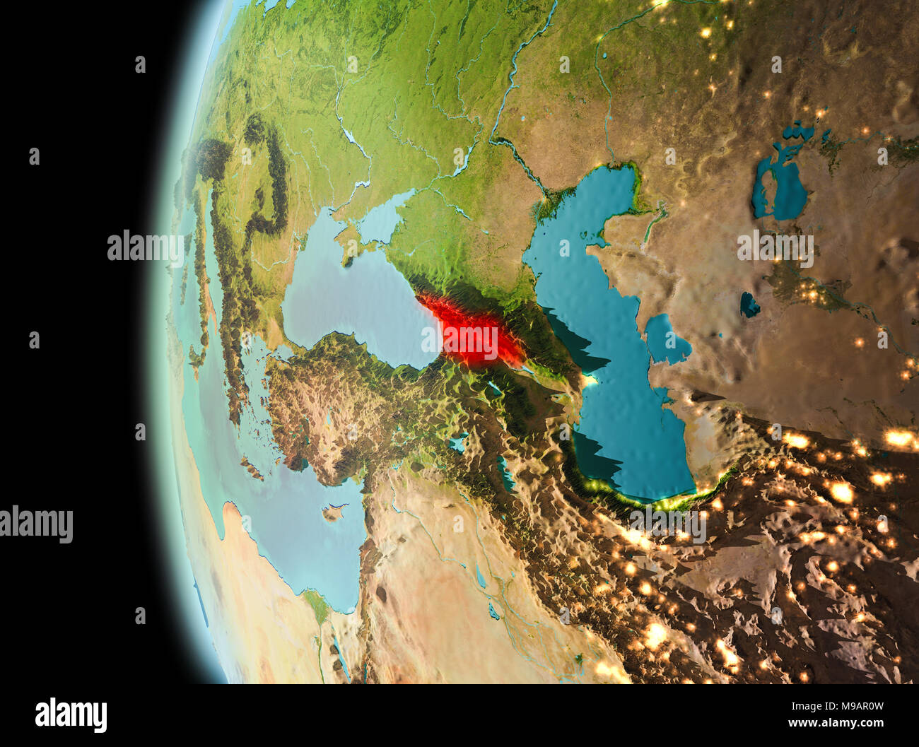 Illustration of Georgia as seen from Earth’s orbit in late evening. 3D ...