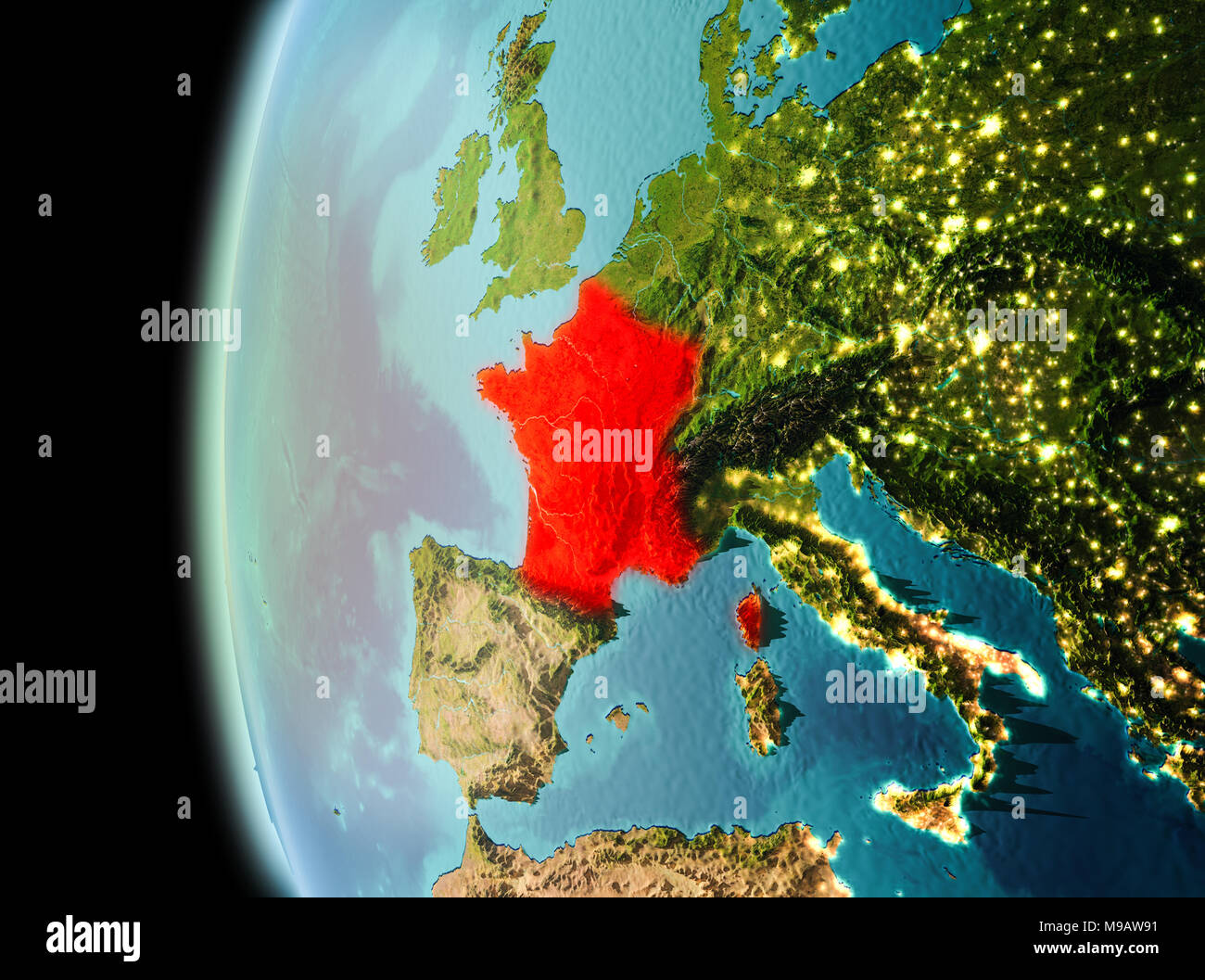Highlighted satellite image of france hi-res stock photography and ...