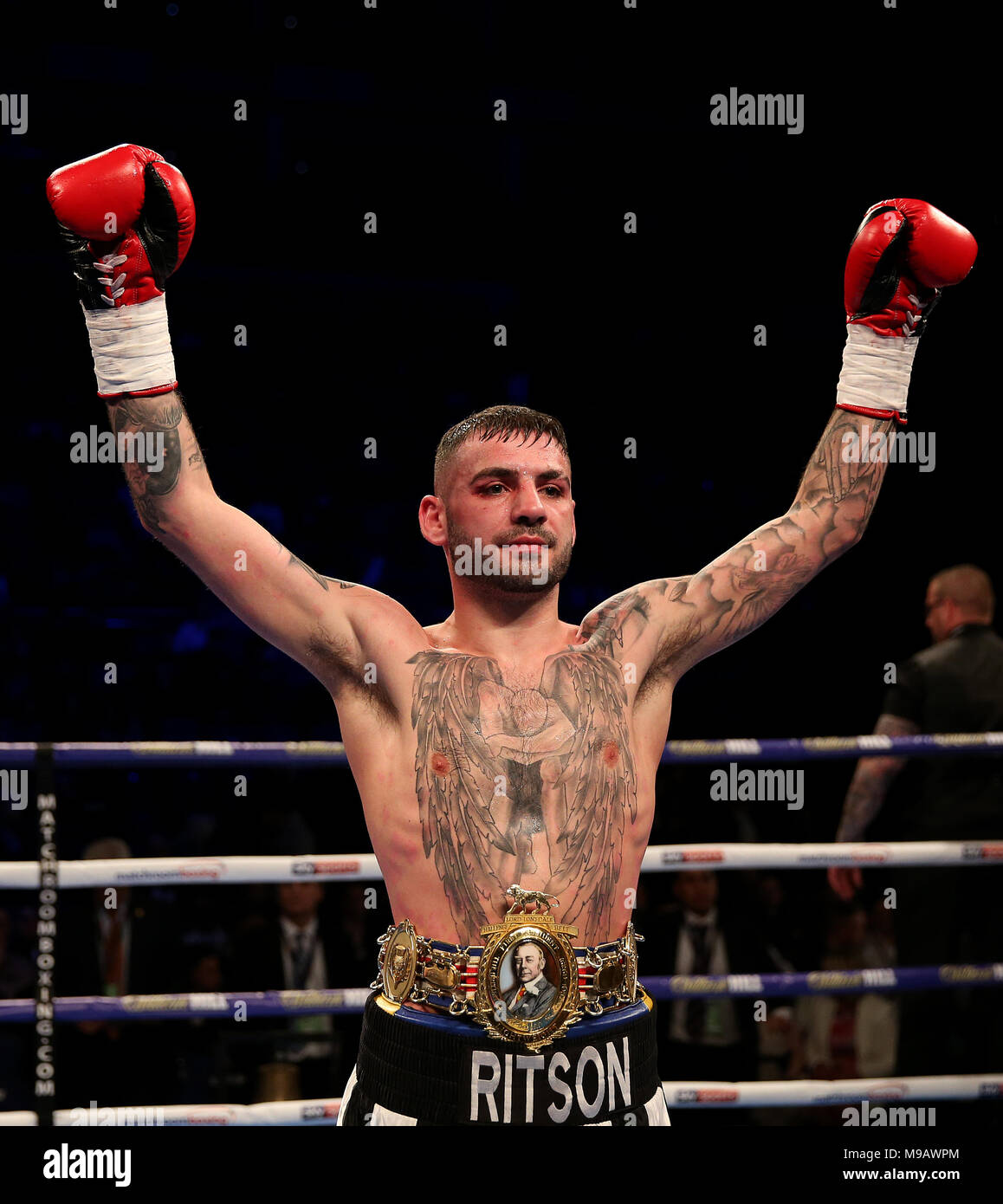 Lewis Ritson celebrates with the British Lightweight Championship belt ...