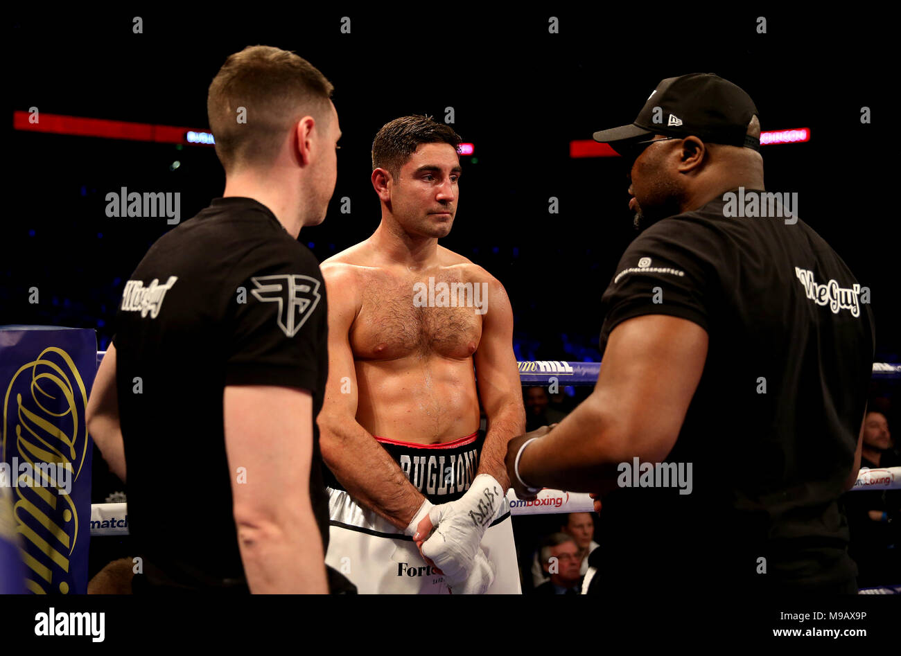 Frank Buglioni (centre) after losing the British and Commonwealth Light ...