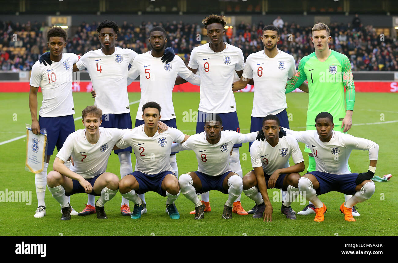 England U21 players (from left to right, back to front) Demarai Gray ...