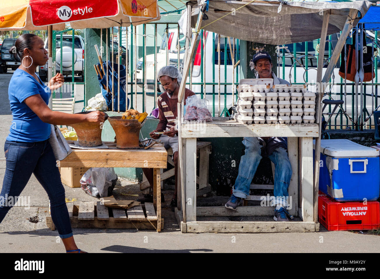 Trader Stall, Market Street, Saint John's, Antigua Stock Photo - Alamy
