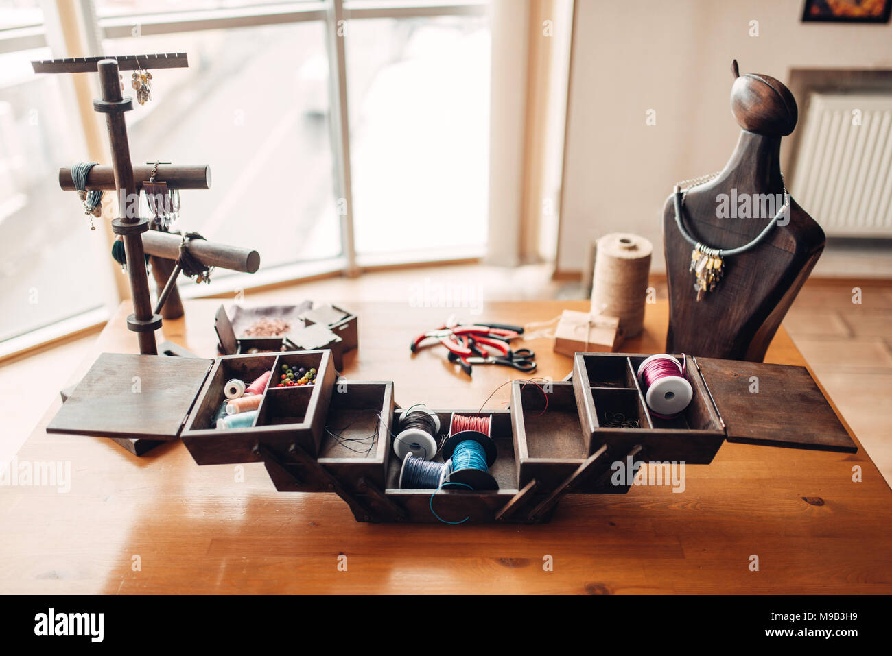 Box with needlework tools, handicraft equipment Stock Photo - Alamy
