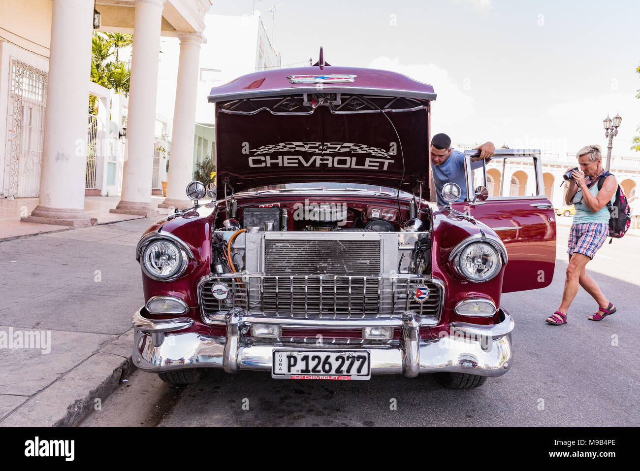 CIENFUEGOS, CUBA - MARCH 11, 2018 Red Chevrolet 350 fitfyfive - 1955 ...