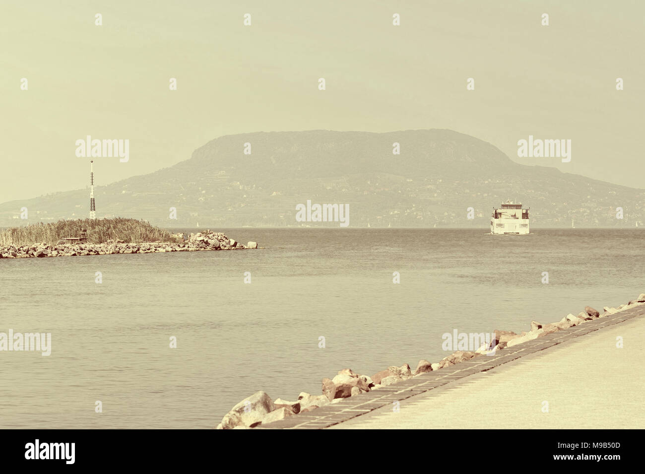 Badacsony view from Fonyod at Lake Balaton, Hungary ( vintage style ...