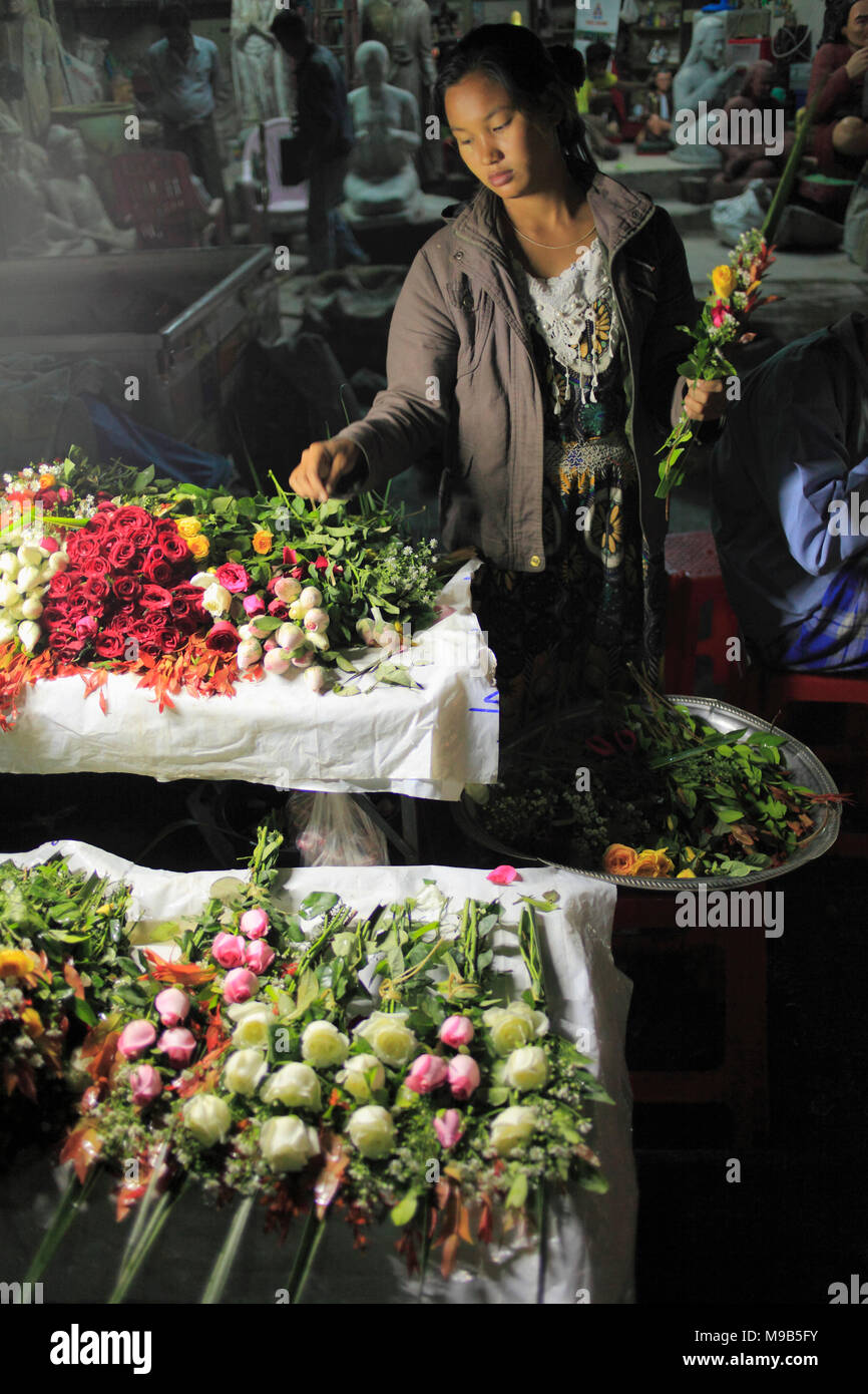 Myanmar, Yangon, night market, flowers, people Stock Photo - Alamy