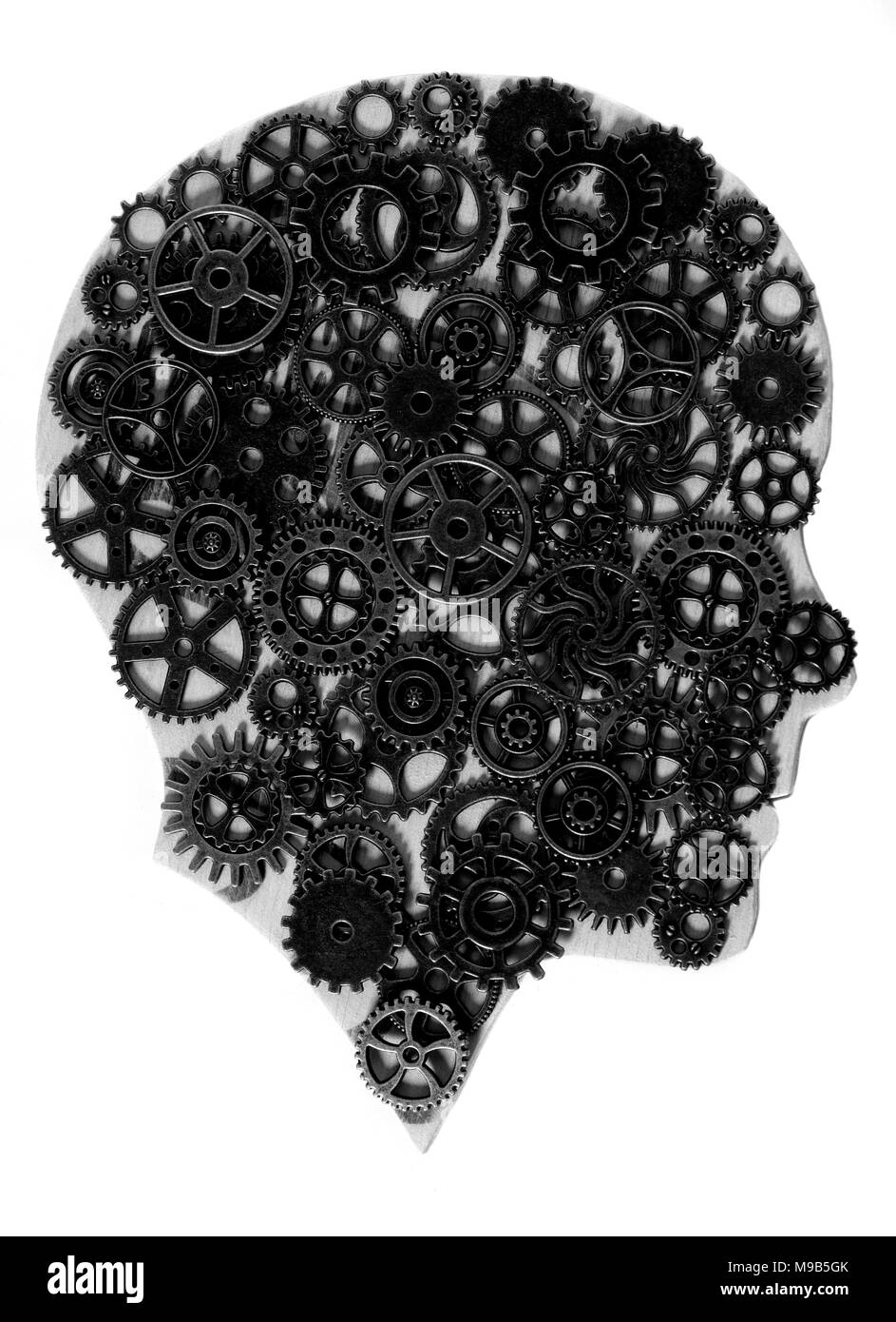 Gear brain on white Black and White Stock Photos & Images - Alamy