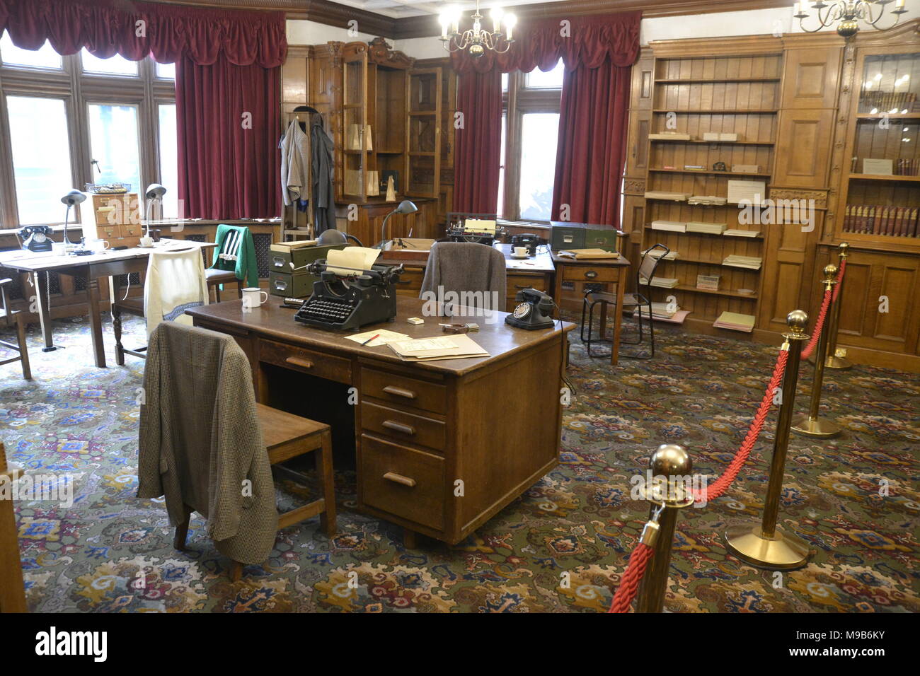 Bletchley Park. Inside the library in the manor house at Bletchley Park ...
