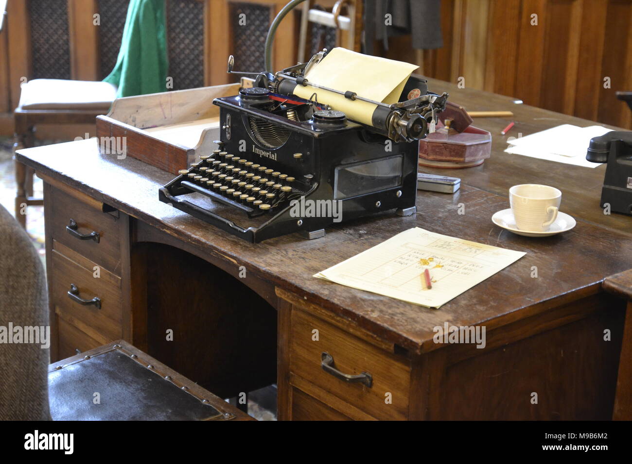 Bletchley Park. Inside the library in the manor house at Bletchley Park ...