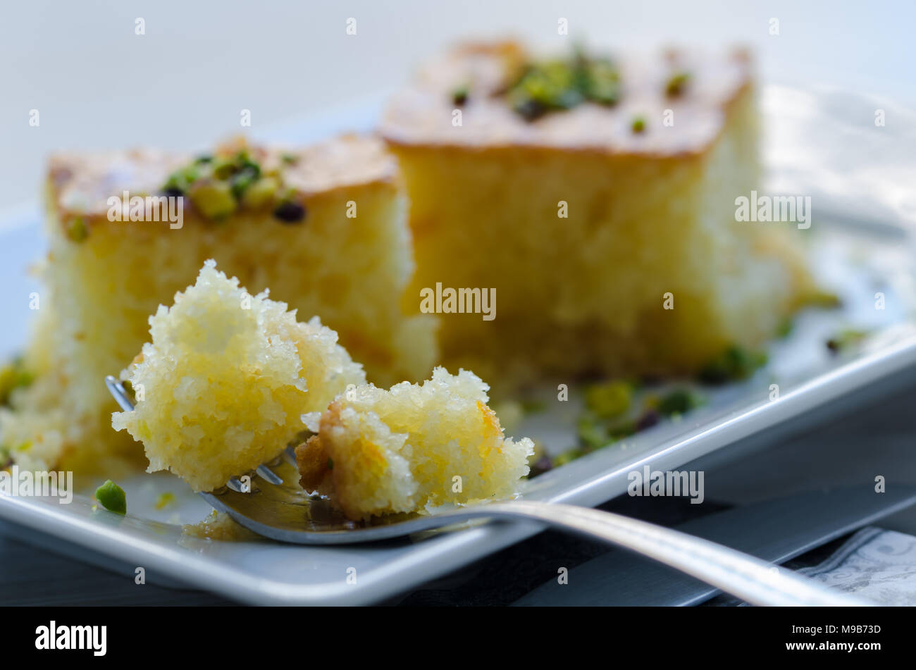 Revani/sweet semolina pastry, traditional turkish dessert Stock Photo ...