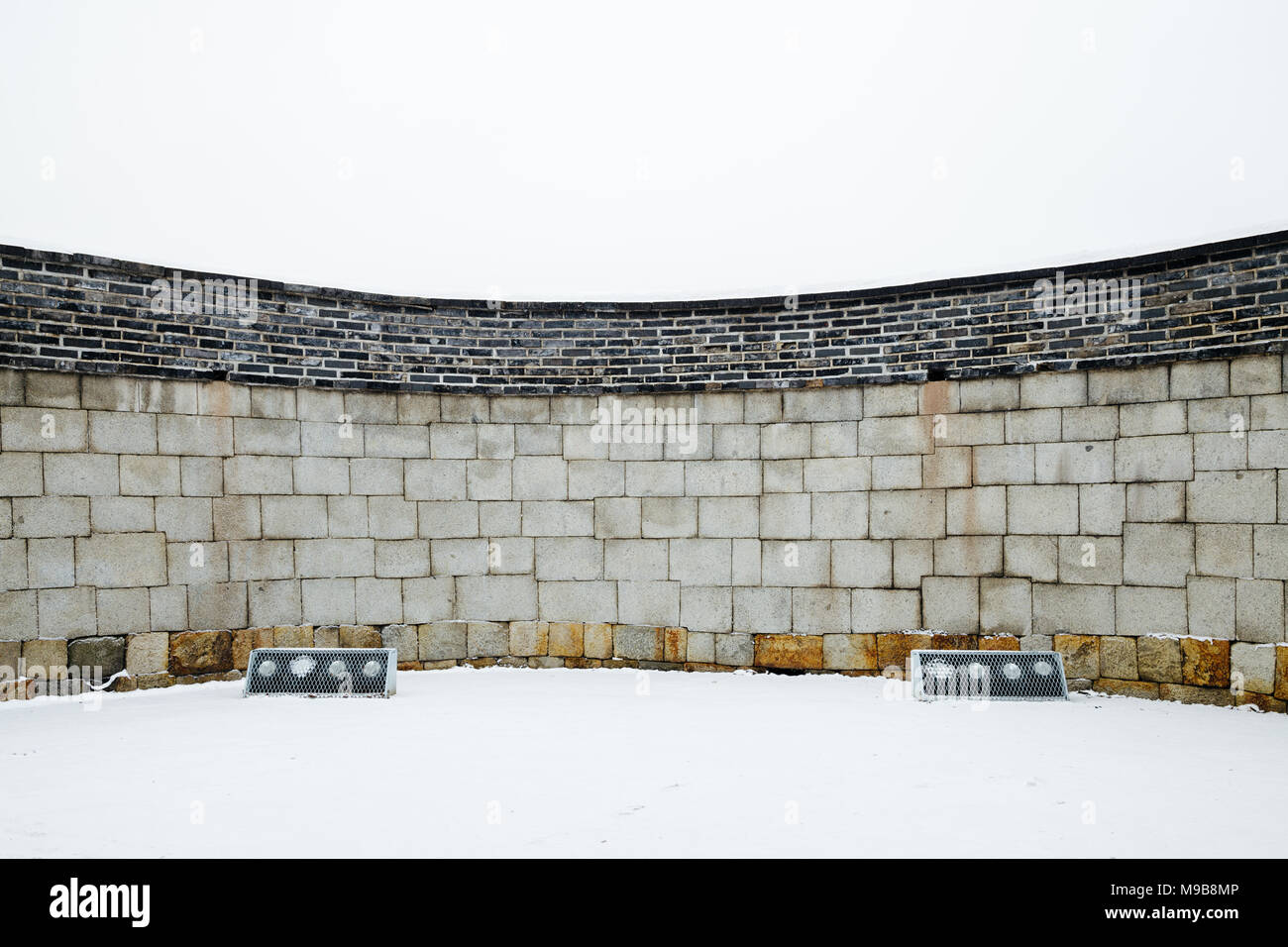 Korean Traditional Architecture Hwaseong Fortress at winter in Suwon ...