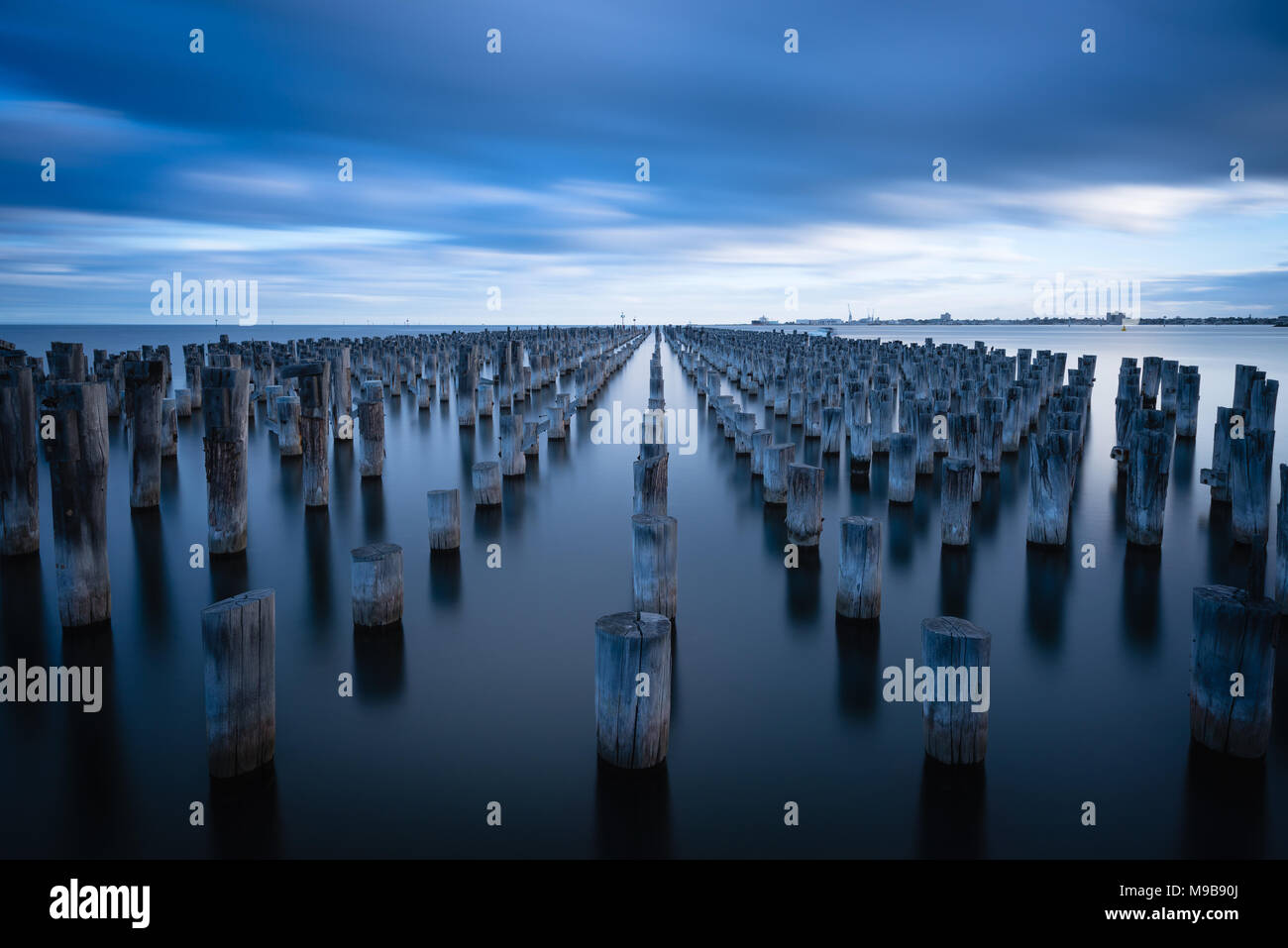 Rows of pylons at Princes Pier, Port Melbourne Stock Photo - Alamy
