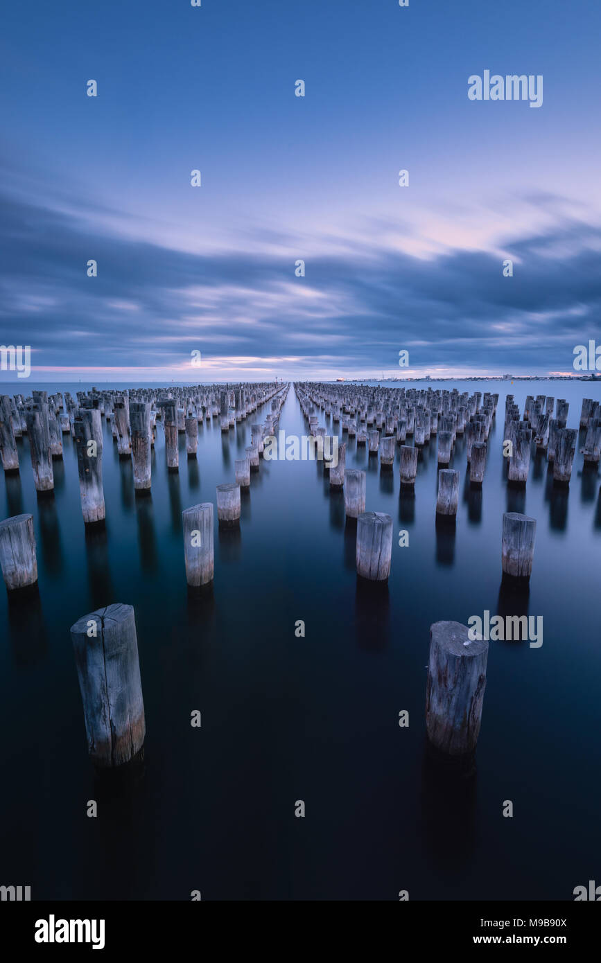 Rows of pylons at Princes Pier, Port Melbourne Stock Photo - Alamy