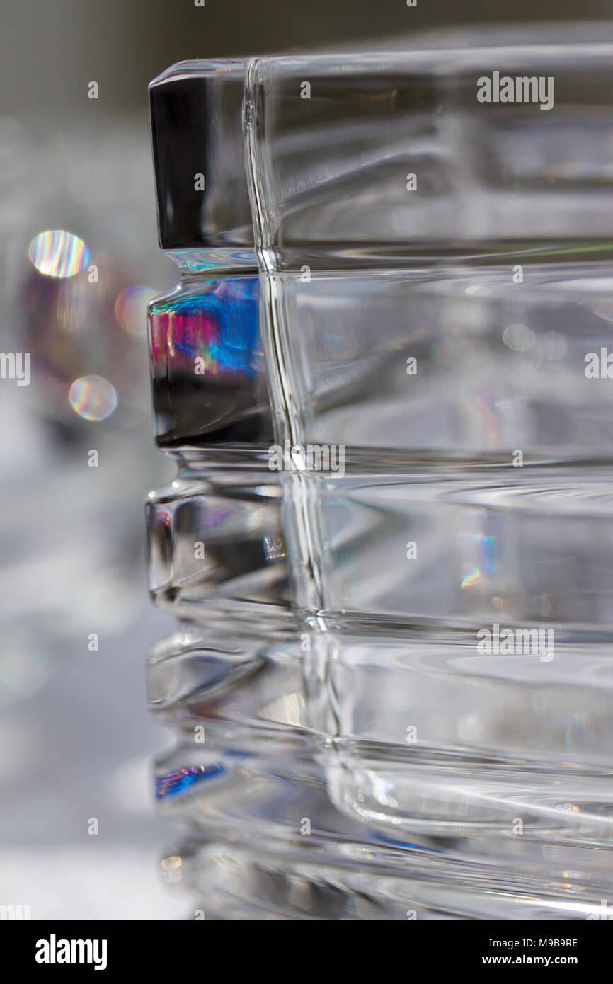 Close up of a beautiful modern square shape lead crystal glass vase ...