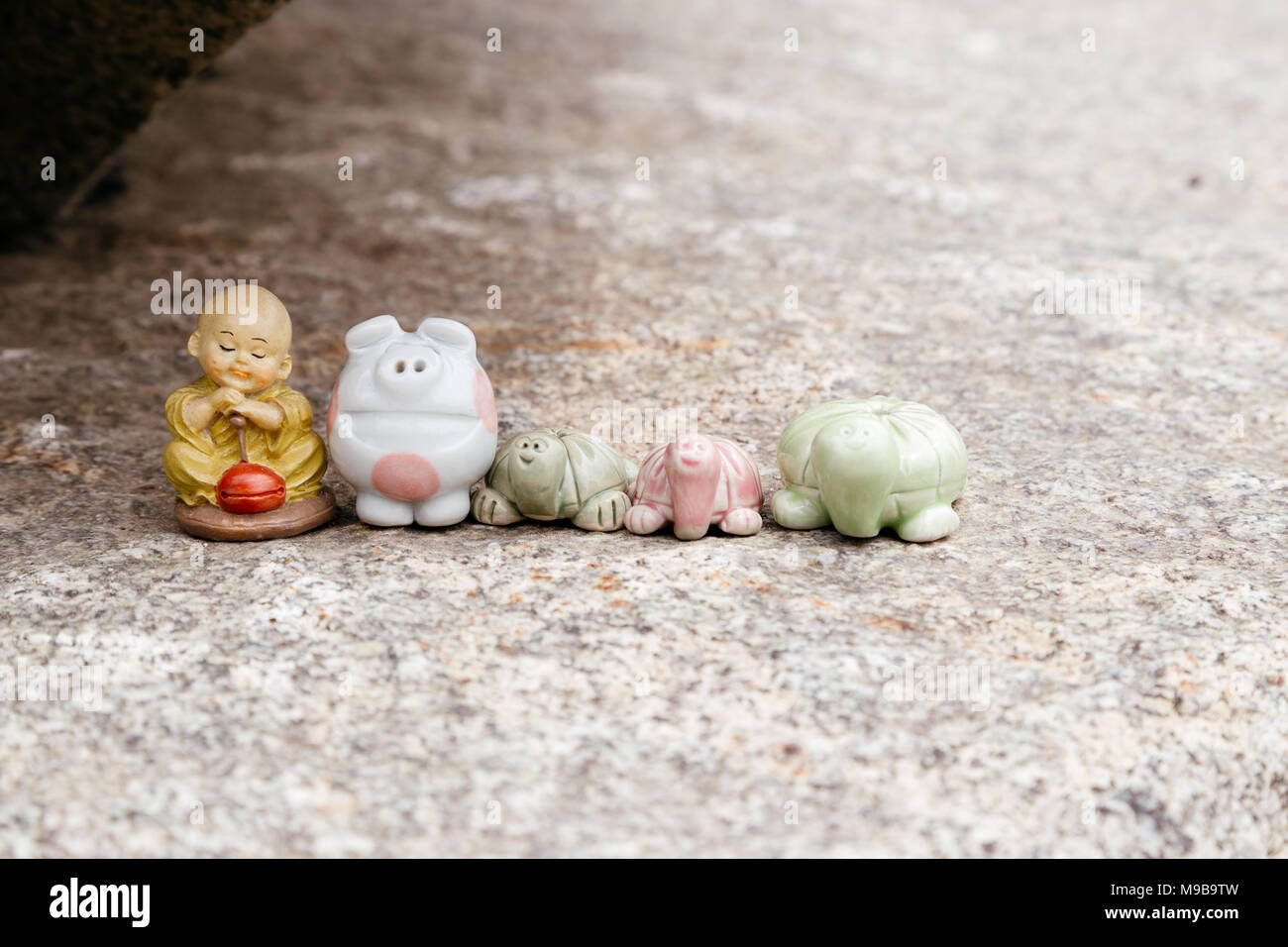 Buddhist monk, pig and turtles Miniature in Wawoo Temple, Yongin, Korea ...