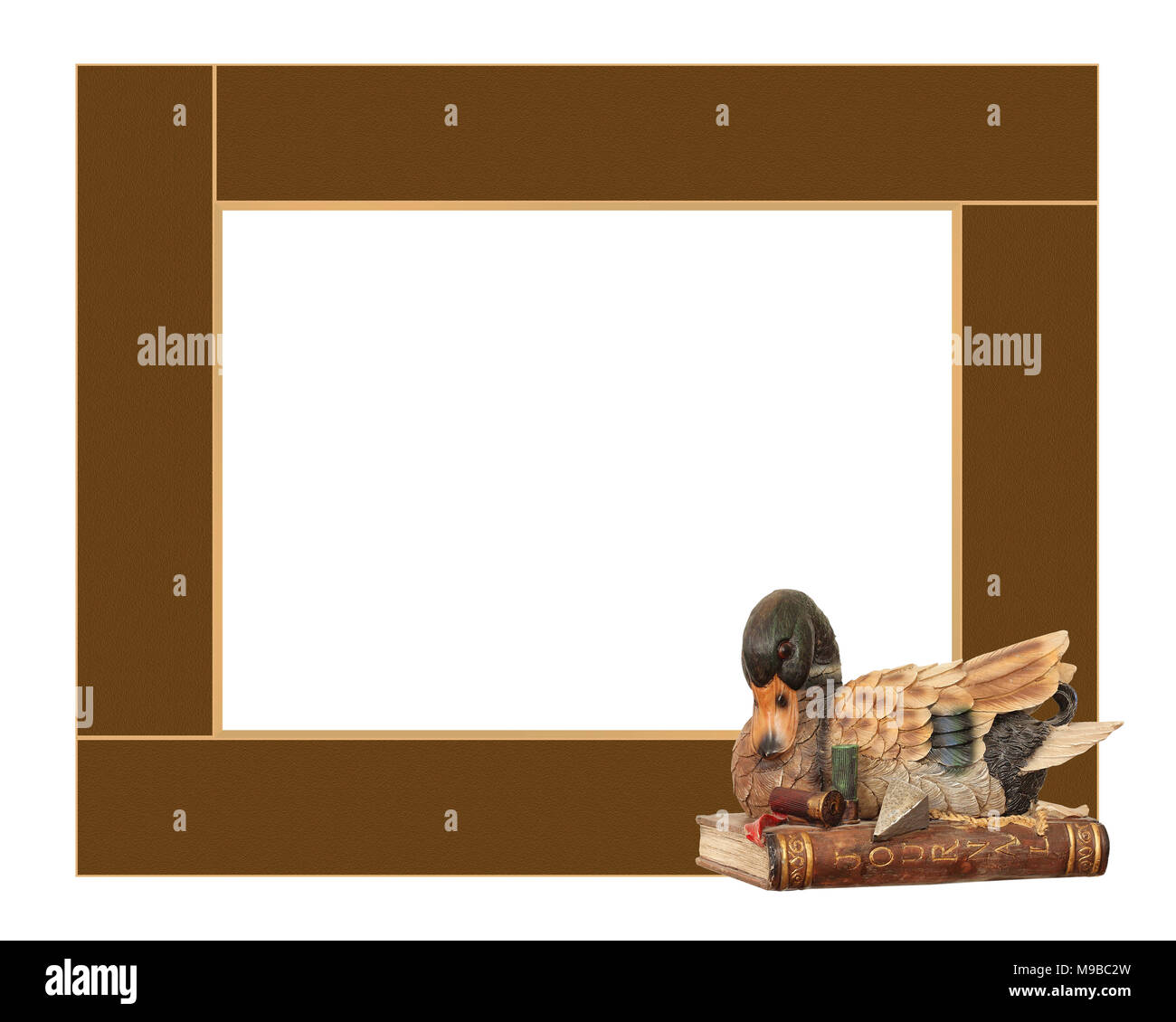 Brown art hunter frame with the duck on a white background Stock Photo ...