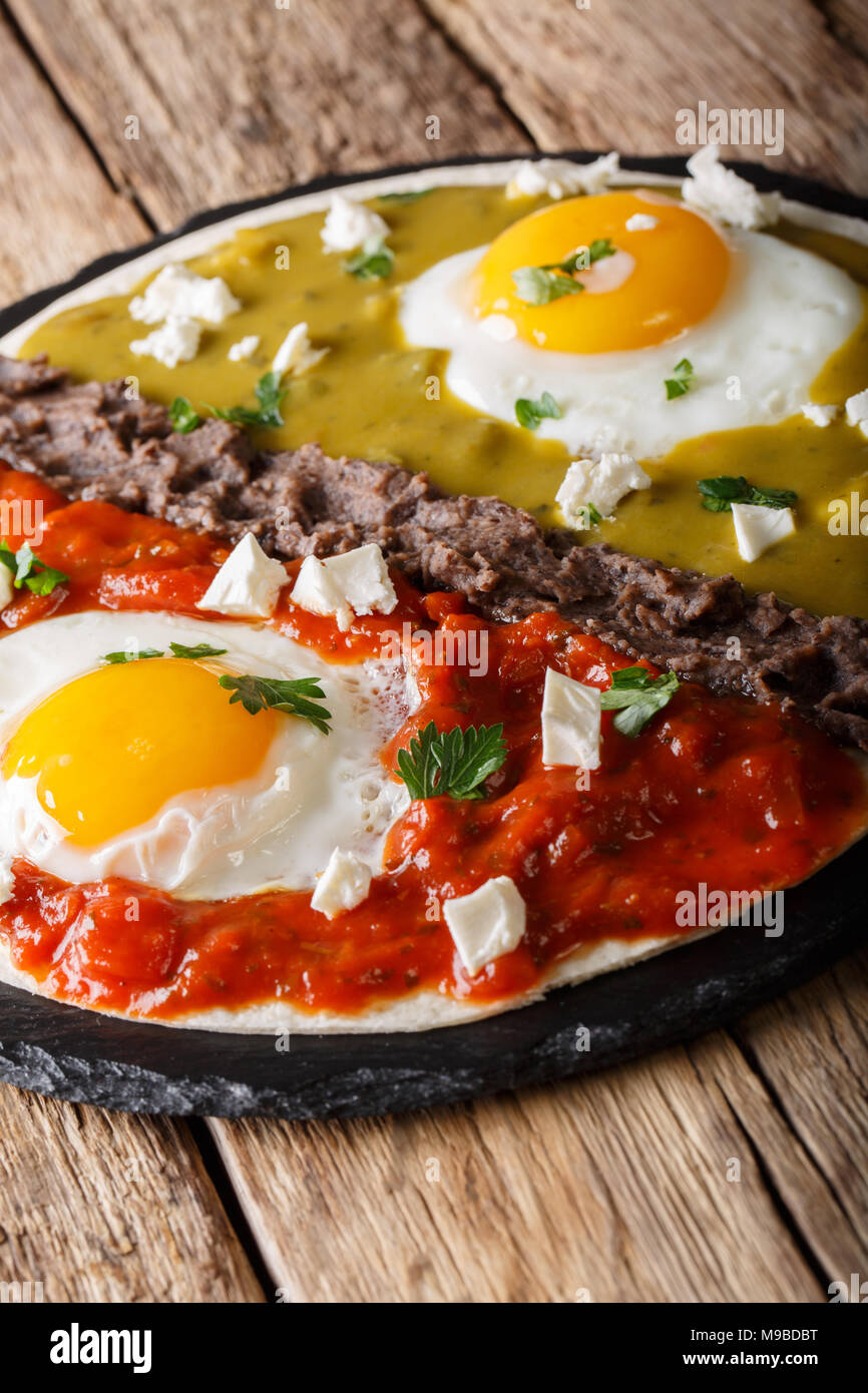 Mexican eggs huevos divorciados with Frijoles refritos, salsa roja and ...