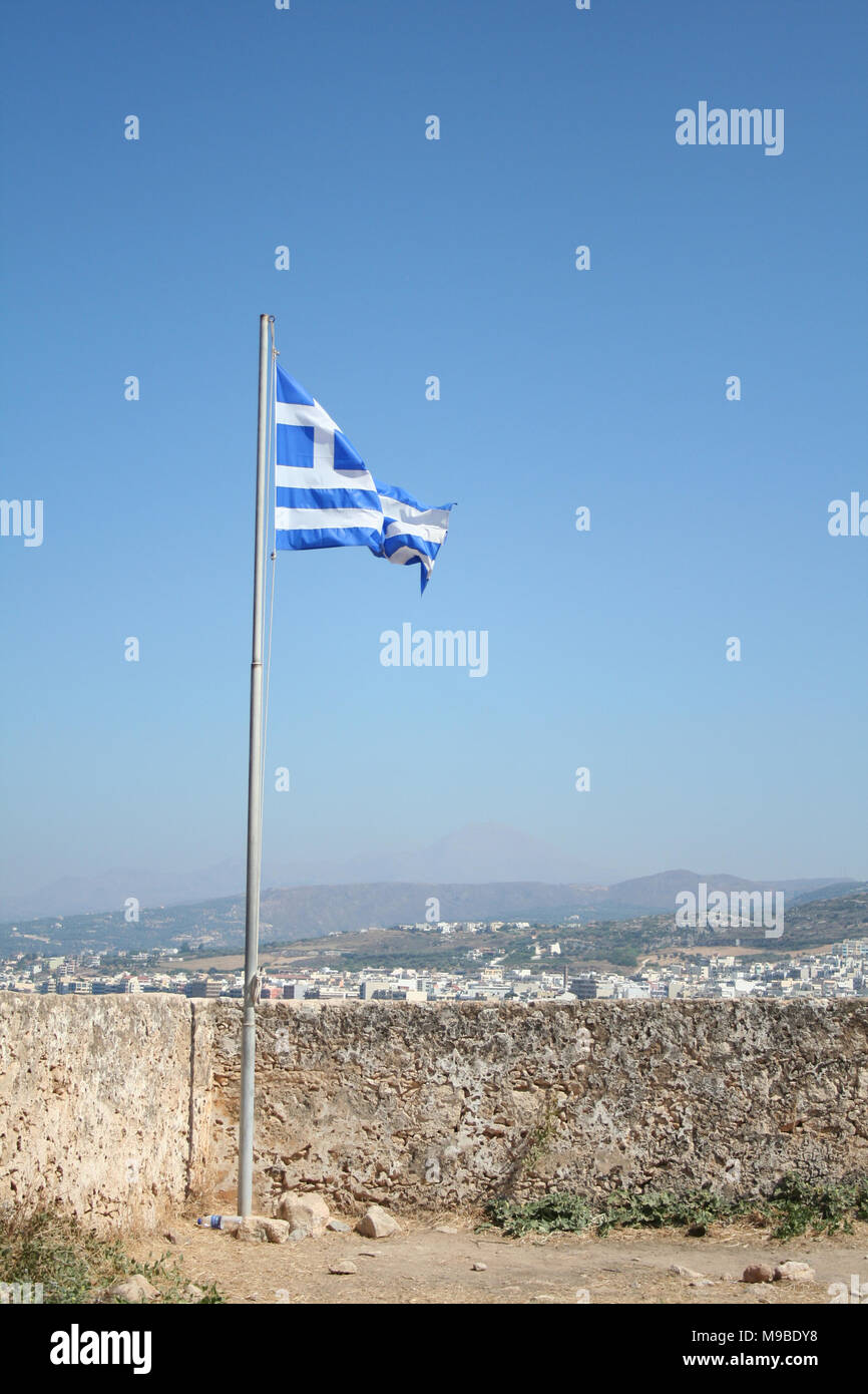 Greek flag waving in the wind Stock Photo - Alamy
