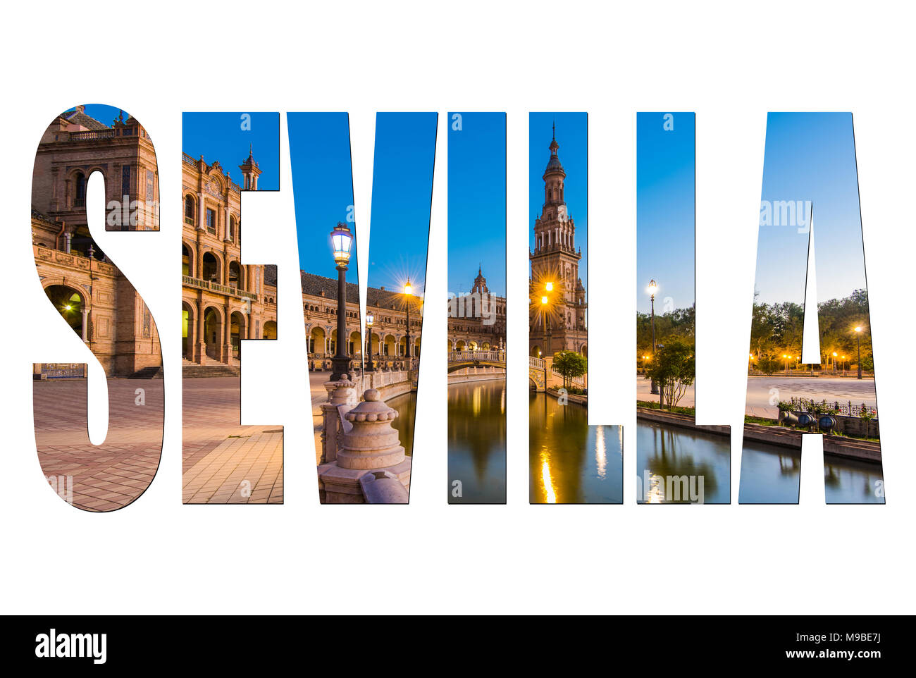 Sevilla letters isolated with image, post card design Stock Photo - Alamy