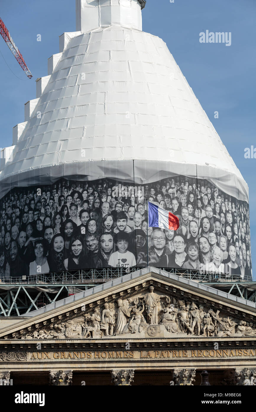 Paris - The pediment of Pantheon against the background of repaired ...