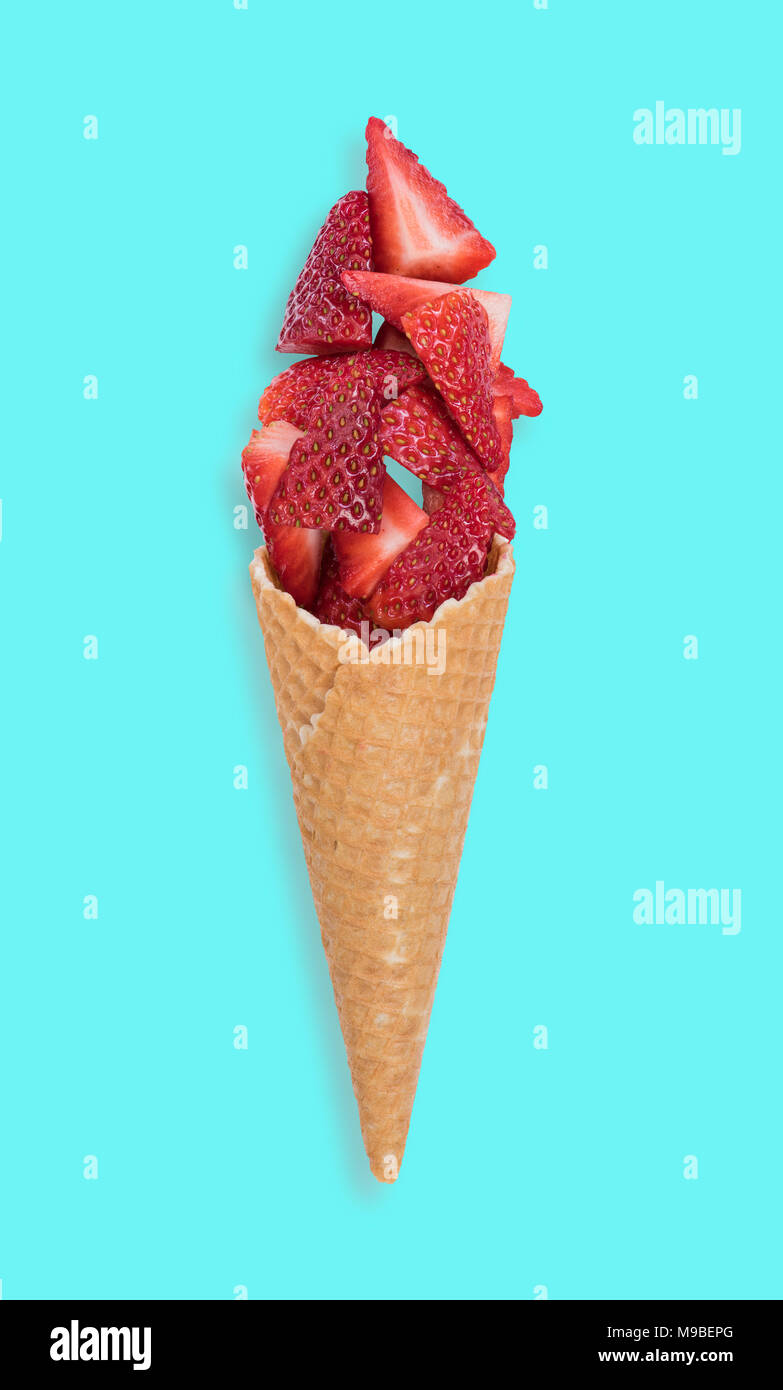 Strawberry ice cream cone with fresh fruits Stock Photo - Alamy
