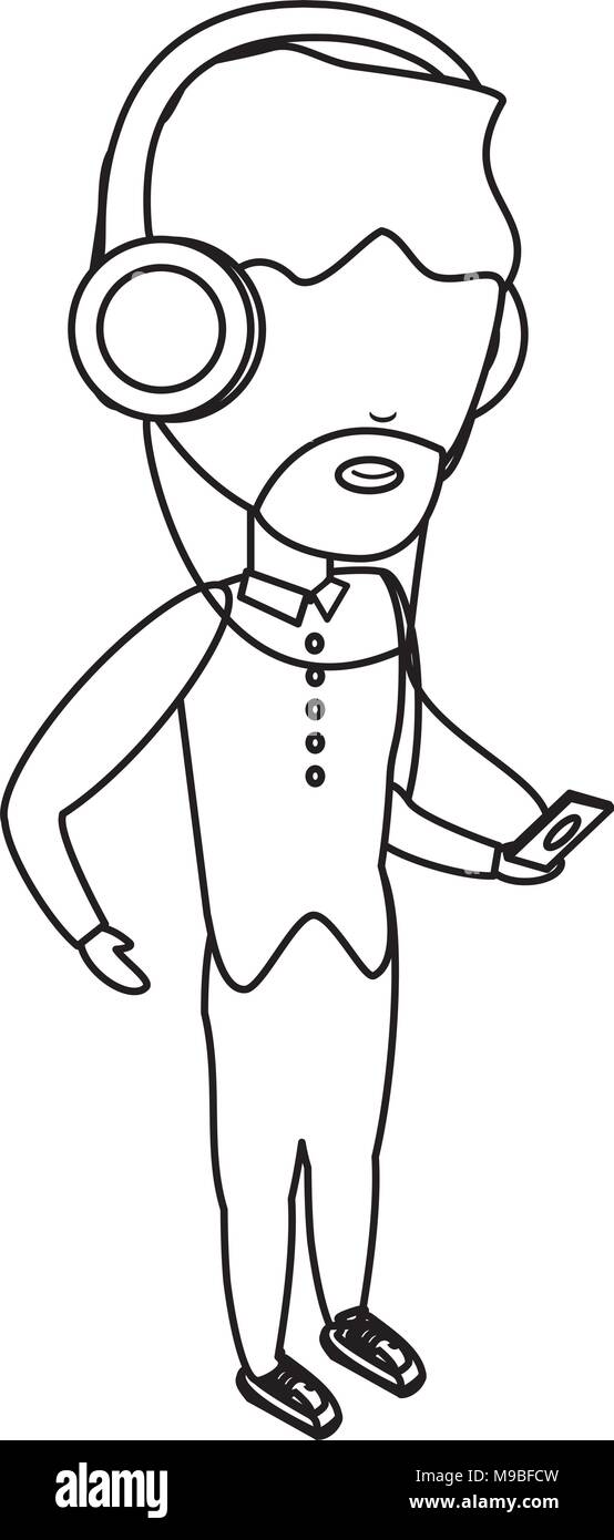 avatar man listening music with headphones over white background ...