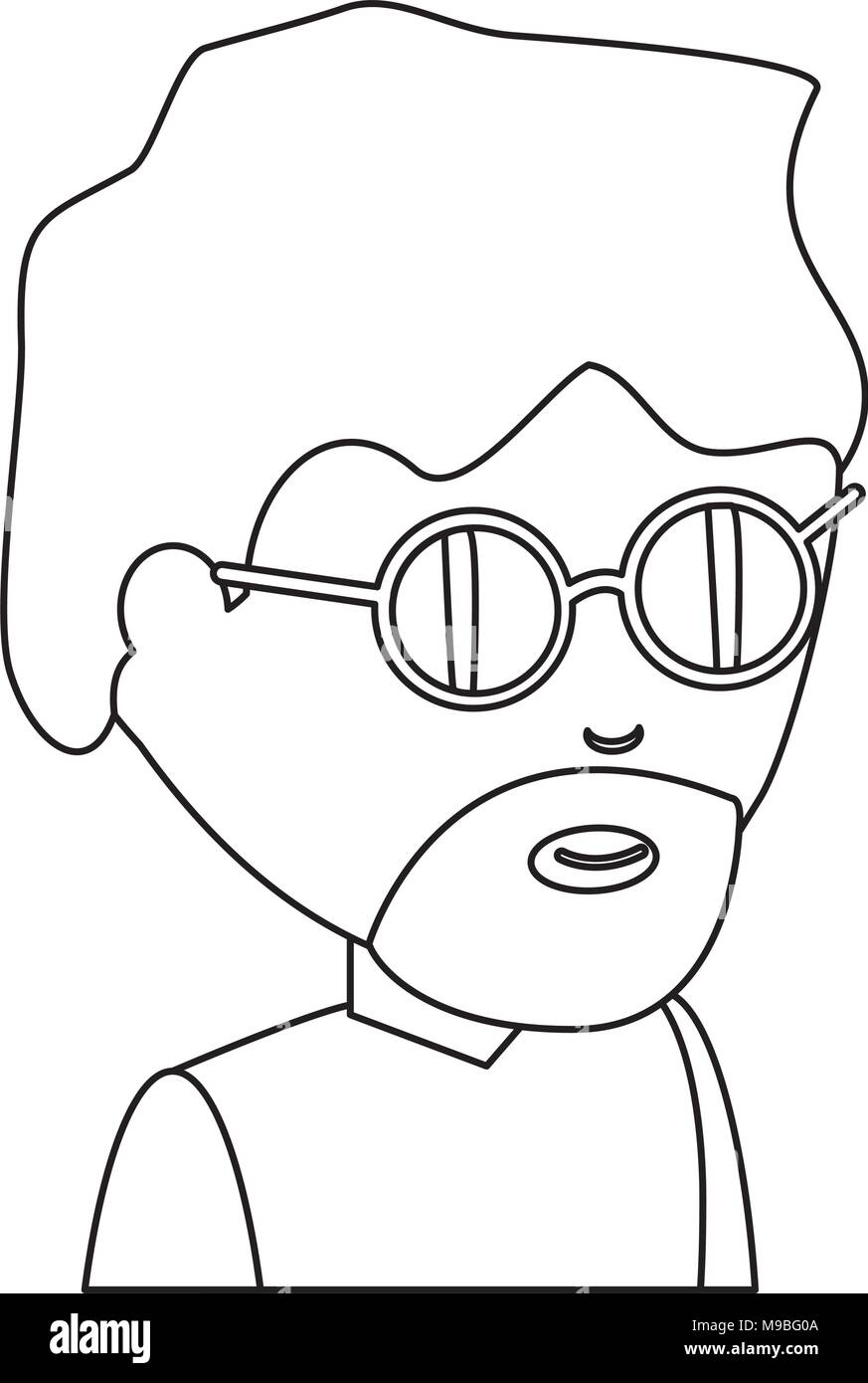 avatar man with beard and wearing round glasses over white background ...