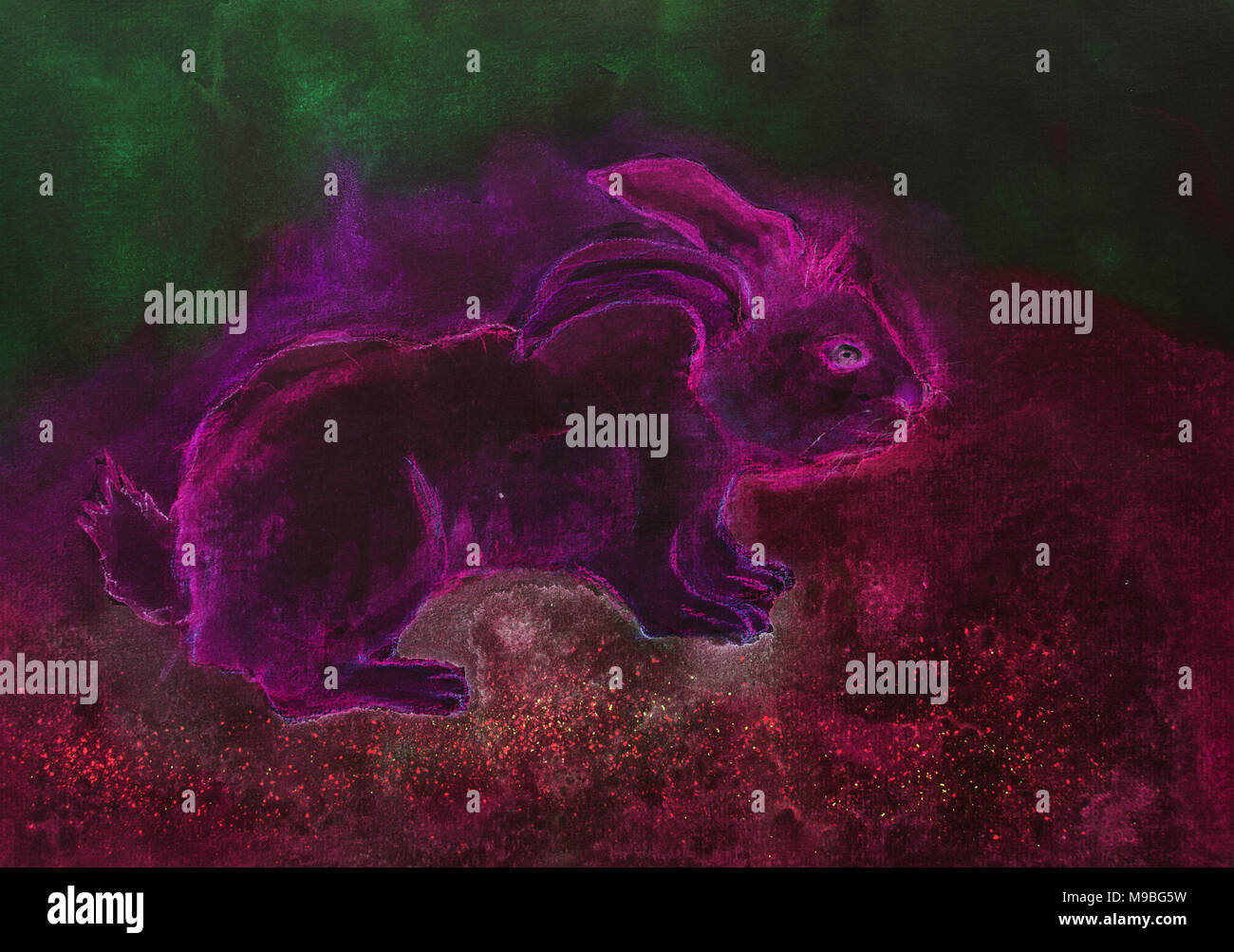 Psychedelic pink rabbit with green and red background. The dabbing ...