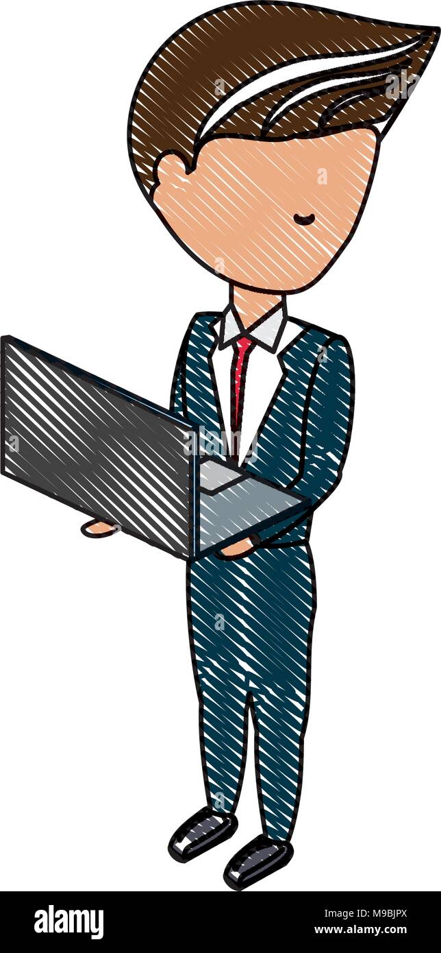 avatar businessman standing and using a laptop computer over white ...