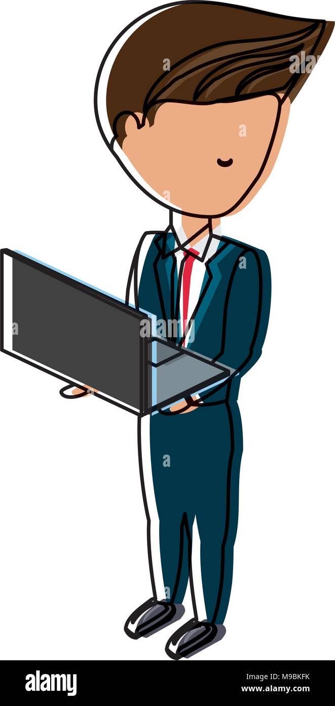 avatar businessman standing and using a laptop computer over white ...