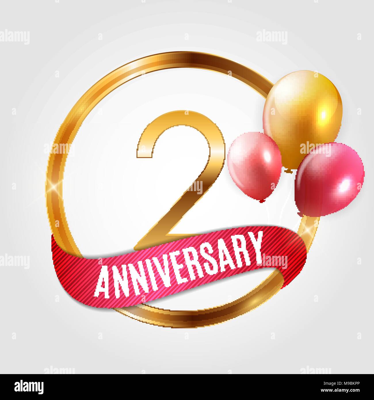 Template Gold Logo 2 Years Anniversary with Ribbon and Balloons Vector ...