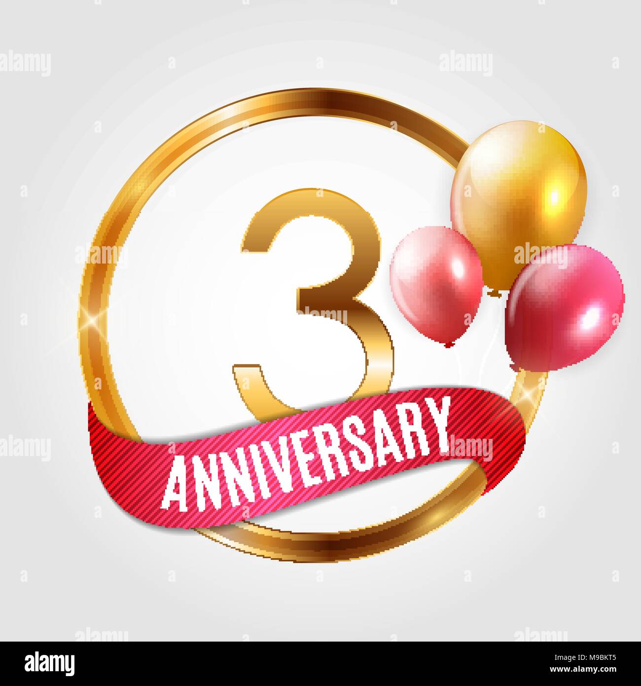 Template Gold Logo 3 Years Anniversary with Ribbon and Balloons Vector ...