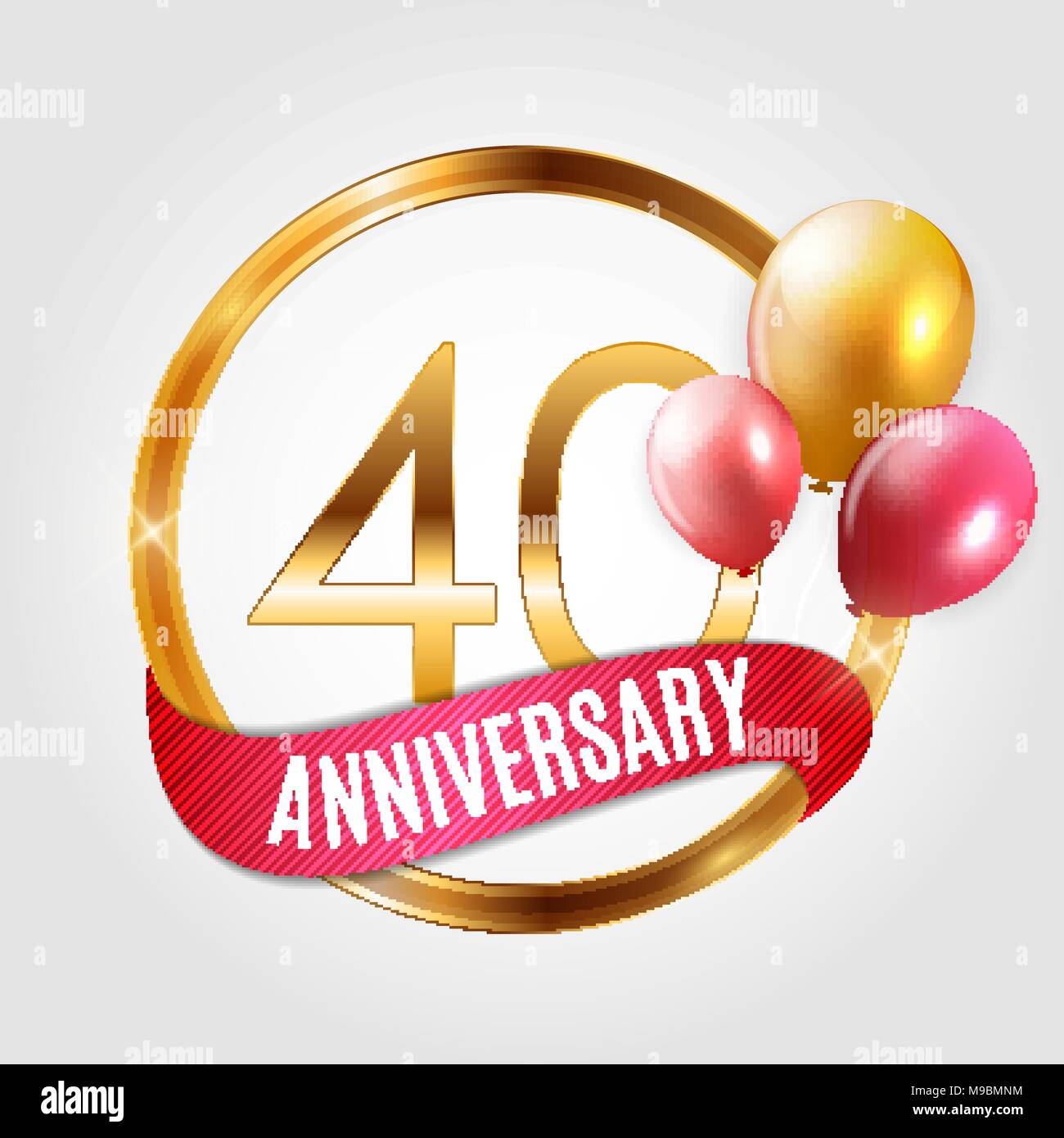 Template Gold Logo 40 Years Anniversary with Ribbon and Balloons Vector ...