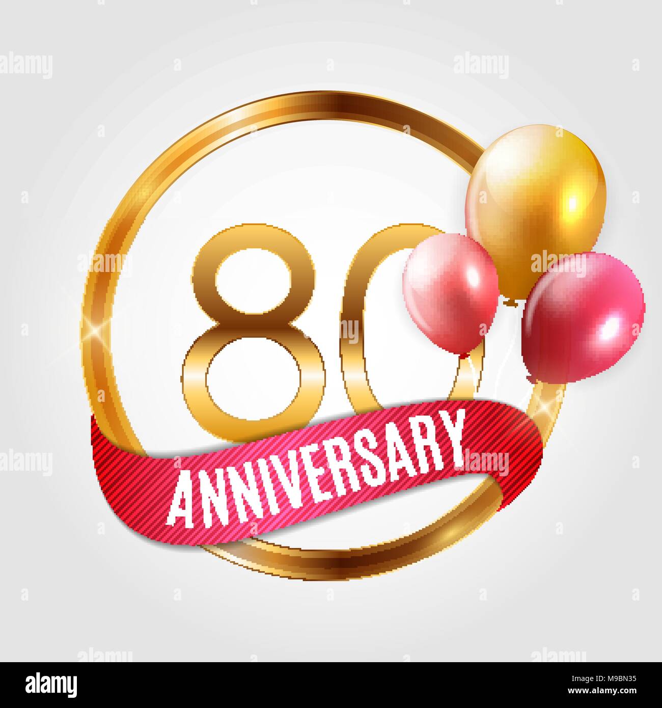 Template Gold Logo 80 Years Anniversary with Ribbon and Balloons Vector ...